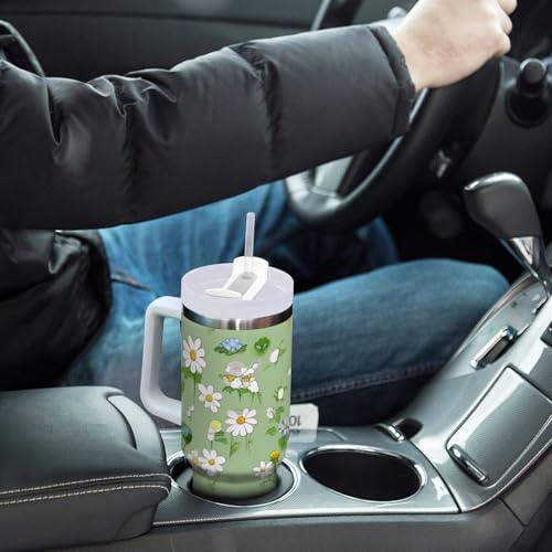RPLIFE Frogs and Bugs 40 Oz Tumbler with Handle, Stainless Steel Coffee Mug, Insulated Coffee Tumbler