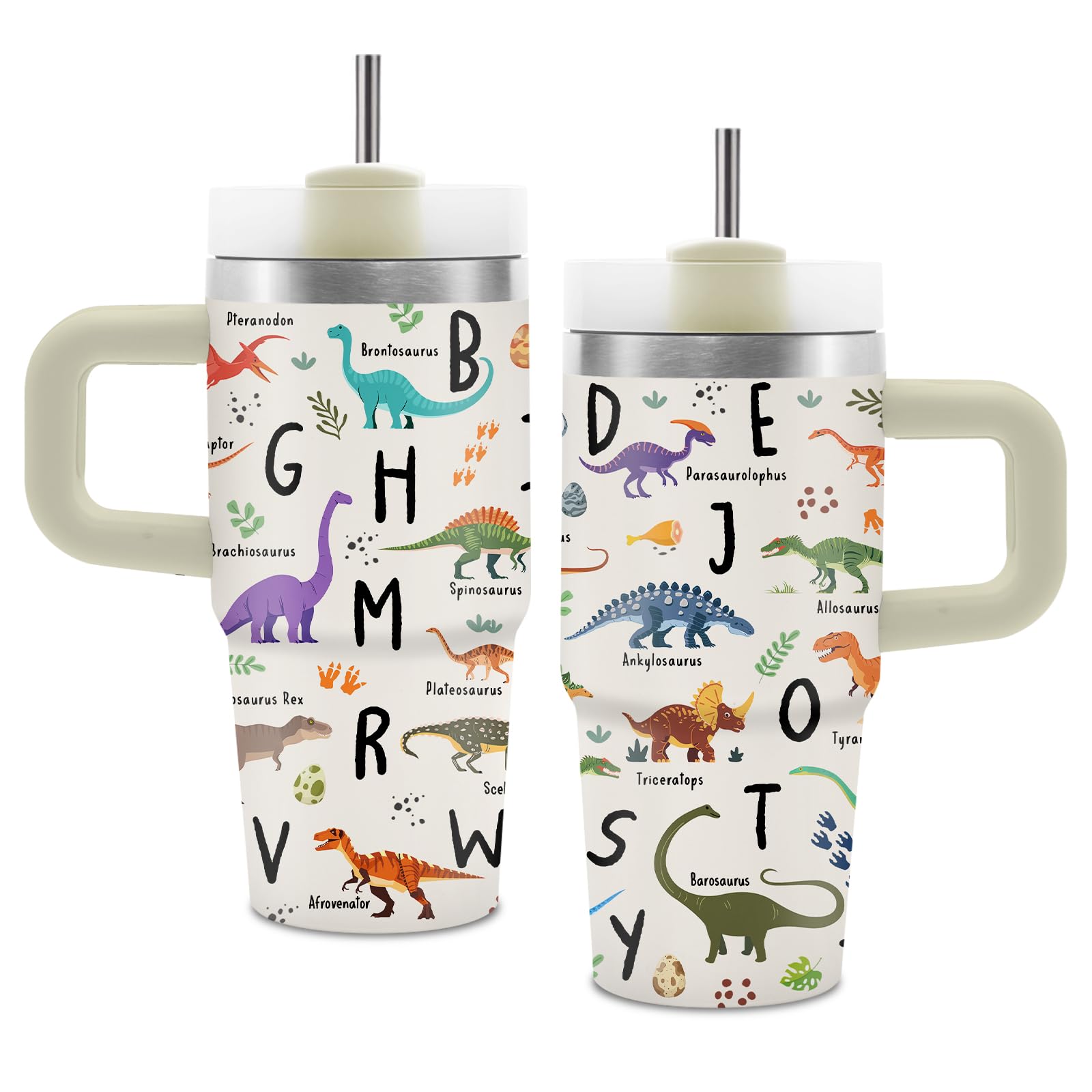 Dinosaur Gift for Kids, Alphabet Dinosaur Tumbler with Handle and Straw for Kids 14 Oz, Insulated Stainless Steel Dino Mugs for Toddlers Boy, Birthday Gifts for Little Boys Son Grandson