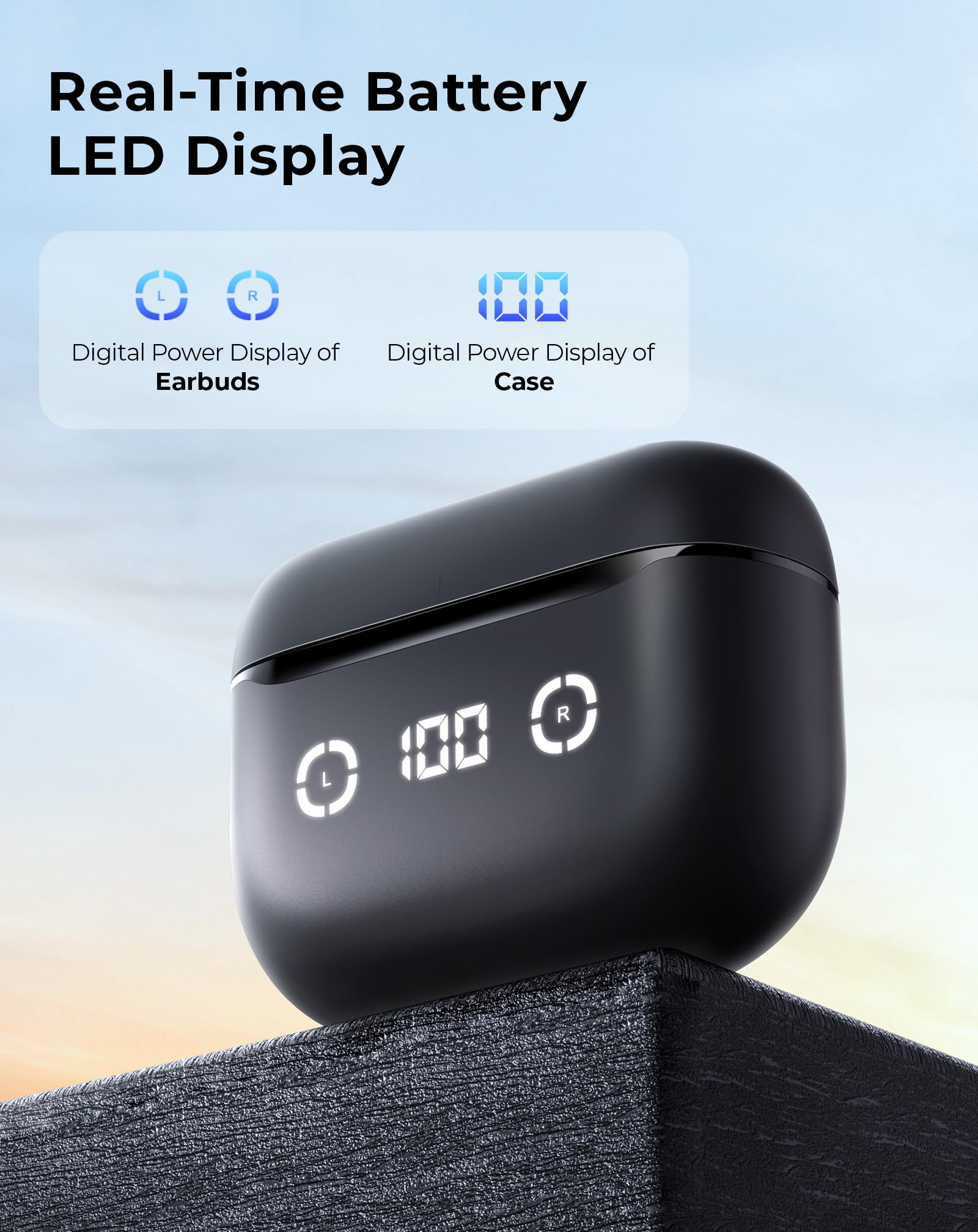 havit Wireless Earbuds Noise Cancelling, Bluetooth 5.4 Headphones with 4 ENC Noise Cancelling Mic, 40H Playtime, in-Ear Bluetooth Ear Buds 7 Preset EQs via App LED Display