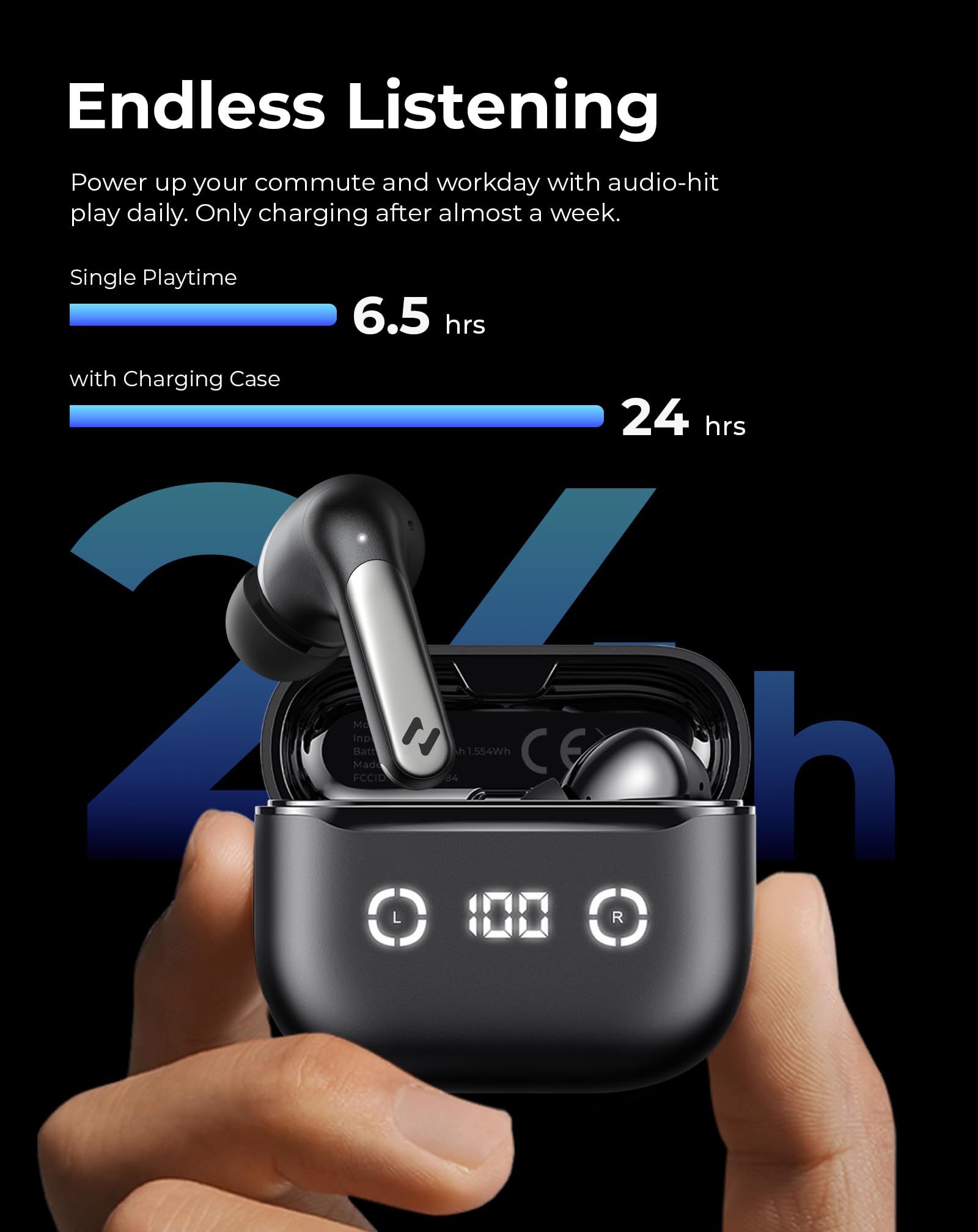 havit Wireless Earbuds Noise Cancelling, Bluetooth 5.4 Headphones with 4 ENC Noise Cancelling Mic, 40H Playtime, in-Ear Bluetooth Ear Buds 7 Preset EQs via App LED Display