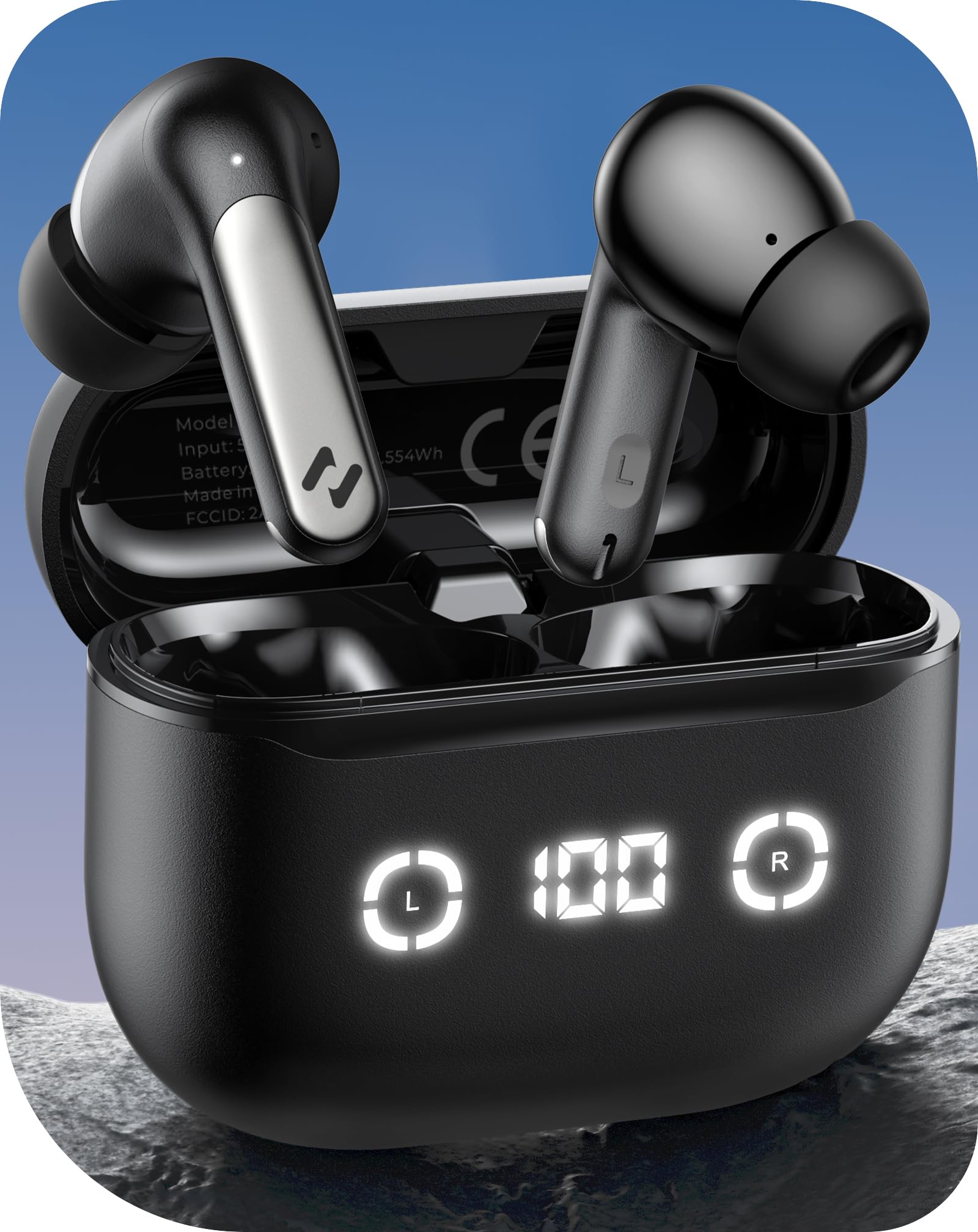 havit Wireless Earbuds Noise Cancelling, Bluetooth 5.4 Headphones with 4 ENC Noise Cancelling Mic, 40H Playtime, in-Ear Bluetooth Ear Buds 7 Preset EQs via App LED Display