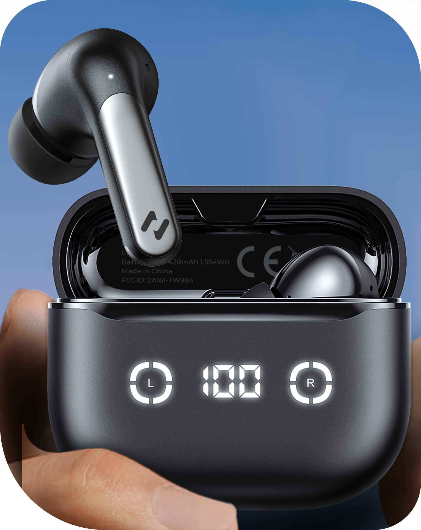 havit Wireless Earbuds Noise Cancelling, Bluetooth 5.4 Headphones with 4 ENC Noise Cancelling Mic, 40H Playtime, in-Ear Bluetooth Ear Buds 7 Preset EQs via App LED Display