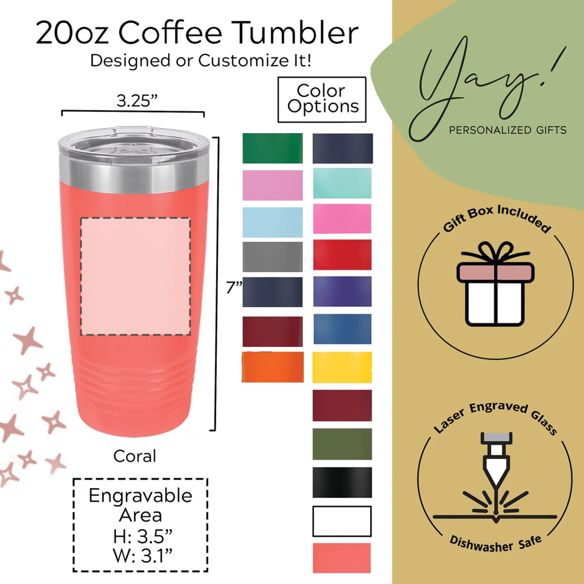 Personalized Tumbler with Your Text or Logo, Custom Stainless Steel Travel Mugs, Engraved Coffee Mugs with Lid, Double Wall Insulated, Personalized Bulk Pack, Christmas Birthday Gifts (20oz, 12 count)