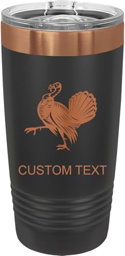 Turkey, Laser Engraved Customized Stainless Steel Tumbler 20 Oz Travel Coffee Black/Rose Gold ION-Plated Double-Walled Travelling Car Truck Ringneck Mug Customizable, Slider Lid
