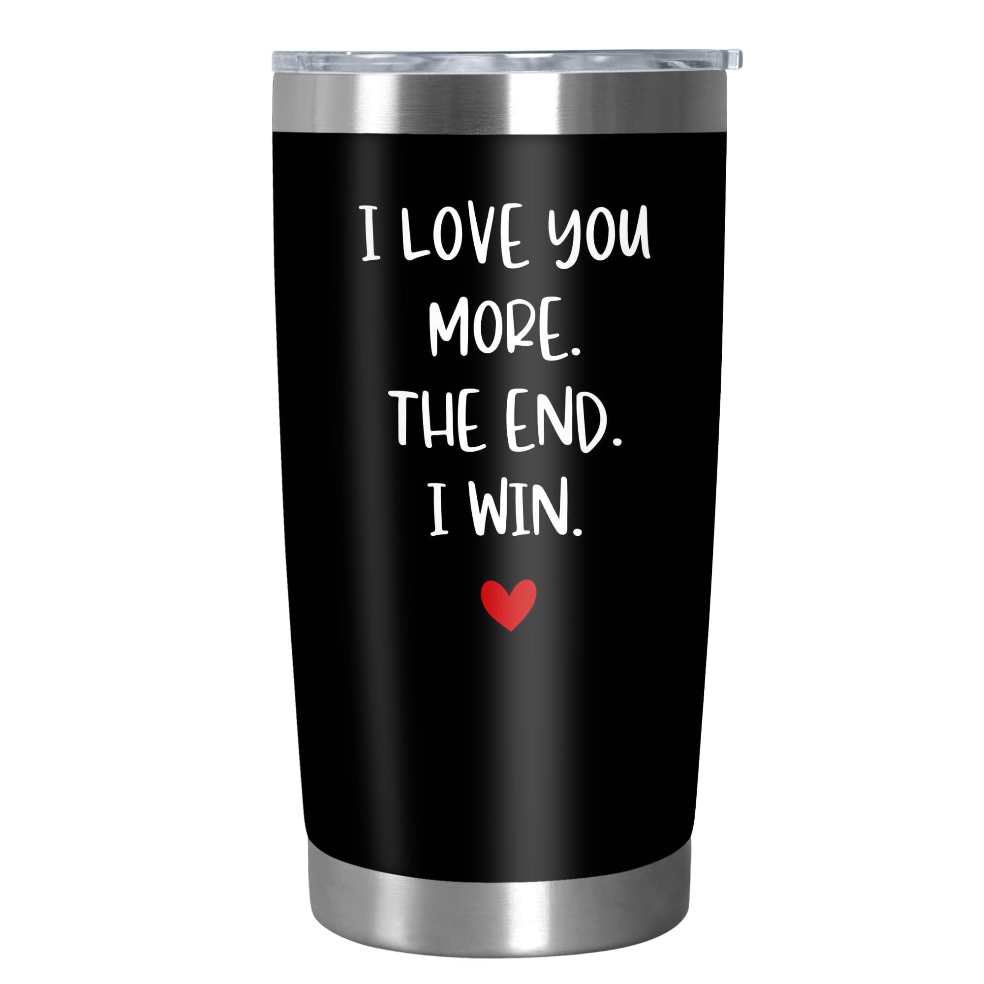 TEEZWONDER Couple Gifts for Him Her - I Win Black Stainless Steel Insulated Coffee Tumbler With Lid 20 Oz - Anniversary Wedding Birthday Gifts for Men Girlfriend Boyfriend Wife Husband
