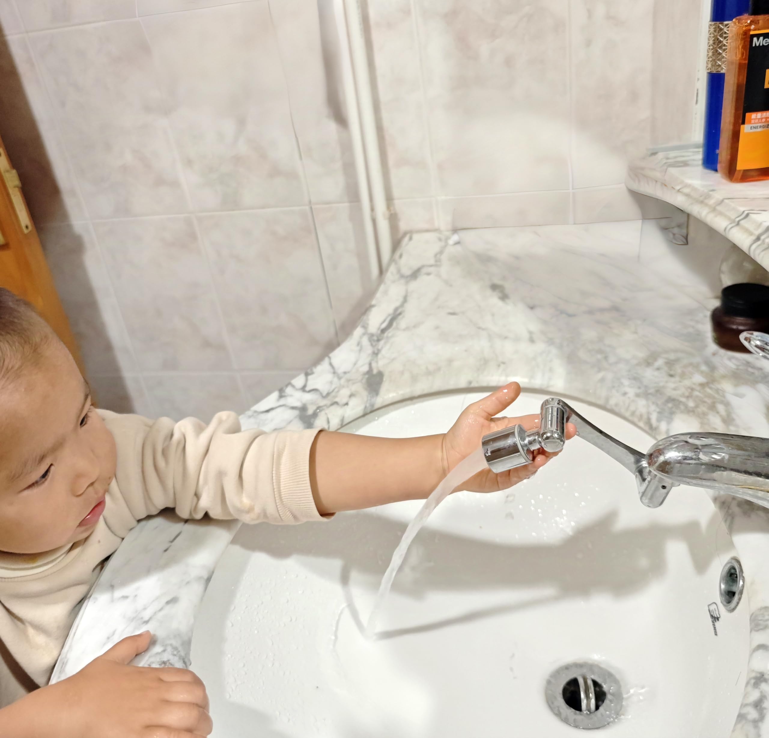 Swivel Sink Faucet Extender - for Bathroom Sink, Kitchen Sink, Toddlers, Kids, Made of Solid Copper, 2 Mode Water Outlets - Easily Extend The Reach of Your Faucet
