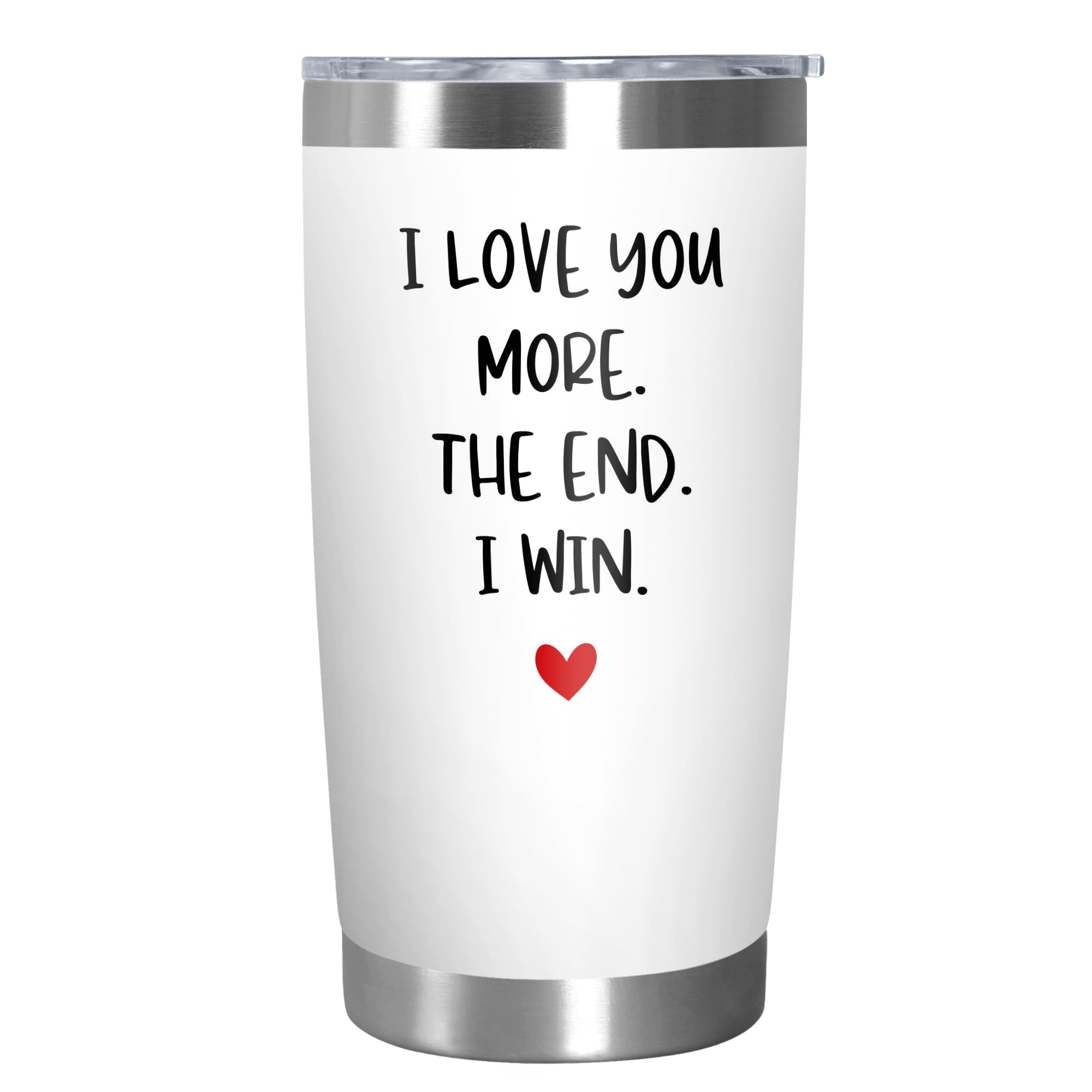 TEEZWONDER Couple Gifts for Him Her - I Win White Stainless Steel Insulated Coffee Tumbler With Lid 20 Oz - Anniversary Wedding Birthday Gifts for Women Girlfriend Boyfriend Wife Husband