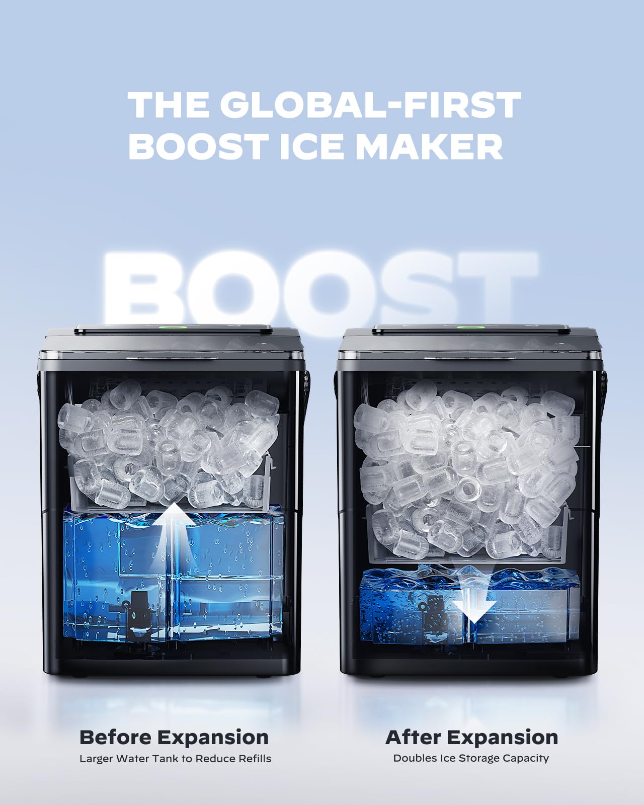 HOMEZAY Countertop Ice Maker, Compact Ice Maker with Larger 2.5L Expanding Ice Basket & 1.8L Water Tank, Smart Touch Control, 9 ICES in 6 Mins, 26 lbs per Day, Self-Cleaning, for Home/Party/Office/RV