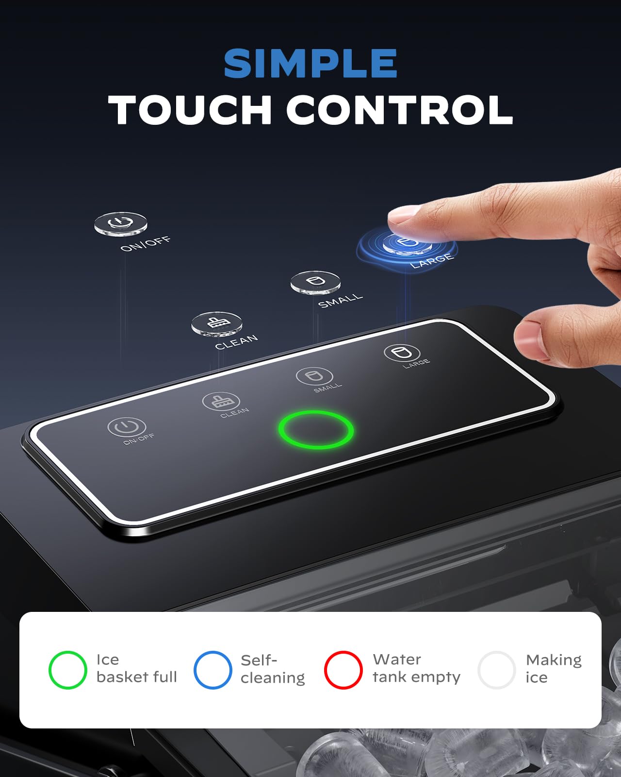 HOMEZAY Countertop Ice Maker, Compact Ice Maker with Larger 2.5L Expanding Ice Basket & 1.8L Water Tank, Smart Touch Control, 9 ICES in 6 Mins, 26 lbs per Day, Self-Cleaning, for Home/Party/Office/RV