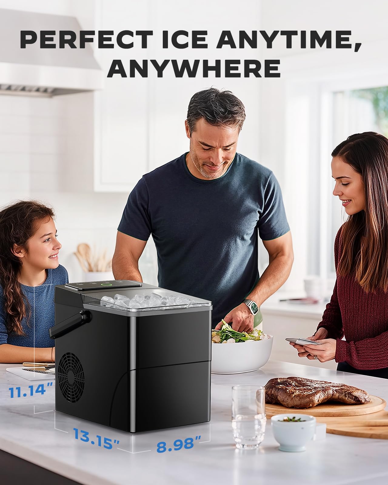 HOMEZAY Countertop Ice Maker, Compact Ice Maker with Larger 2.5L Expanding Ice Basket & 1.8L Water Tank, Smart Touch Control, 9 ICES in 6 Mins, 26 lbs per Day, Self-Cleaning, for Home/Party/Office/RV