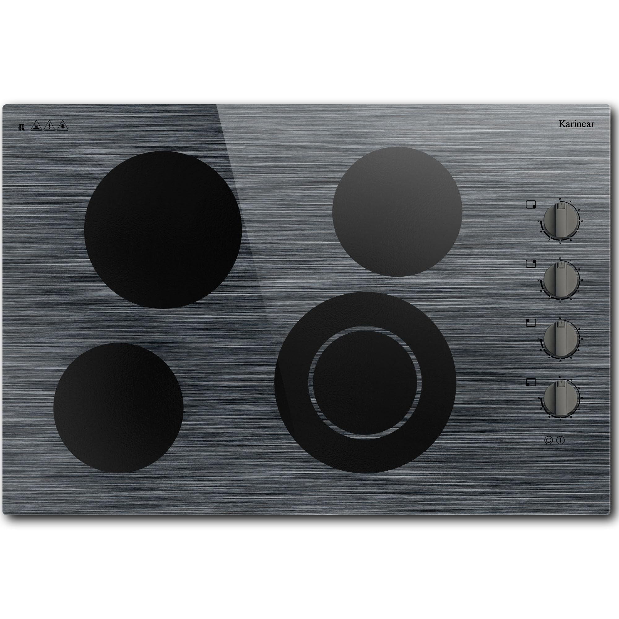 Karinear Electric Cooktop 30 Inch, 4 Burners Electric Stove Knob Control, Built-in Electric Ceramic Cooktop with Beautiful Woodgrain Pattern Glass Surface, 6700W, 220-240v Hard Wired(No Plug)