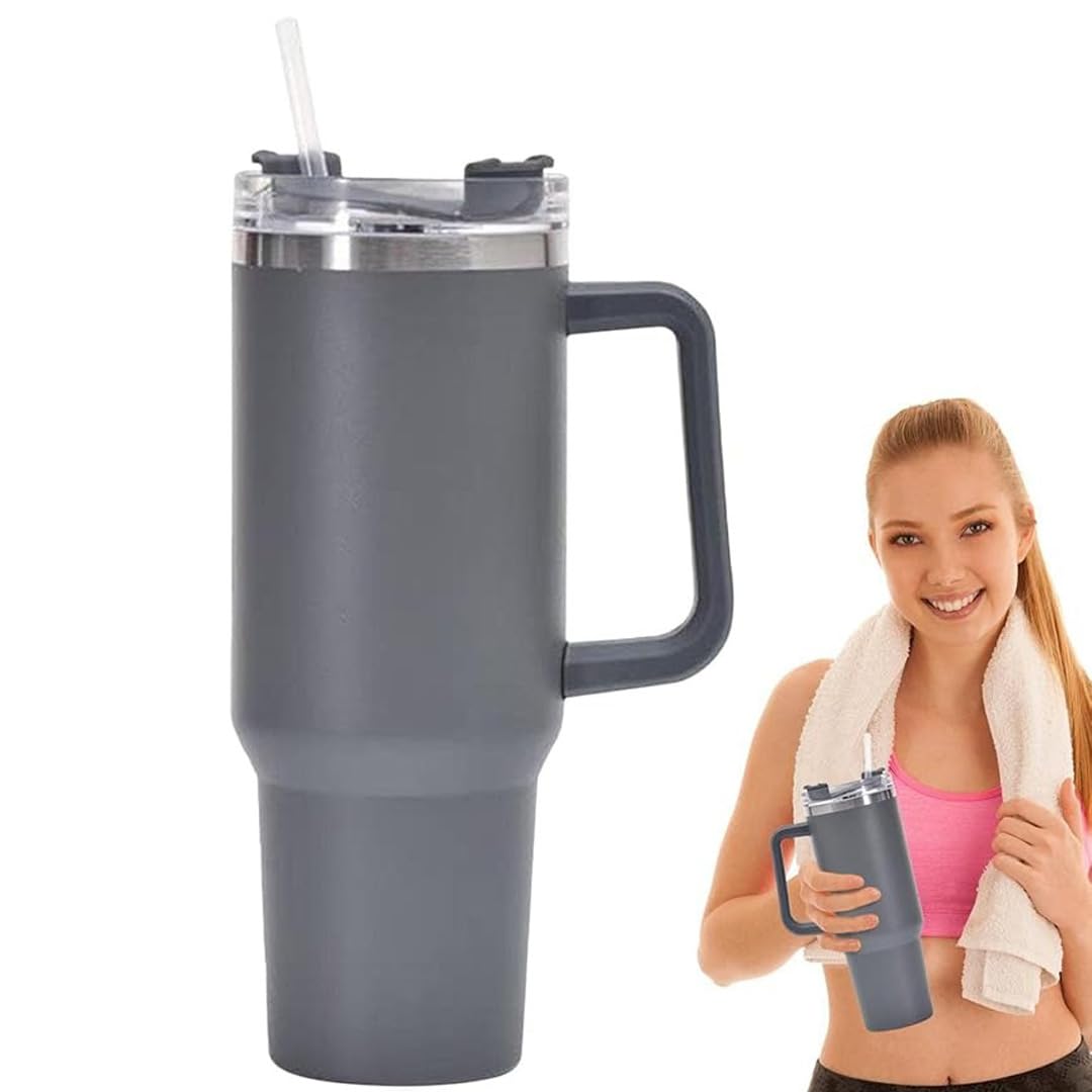 Insulated Stainless Steel Mug 40 oz - Travel Tumbler with Handle, Straw Lid, and Leak-Proof Design for Hot and Cold Drinks