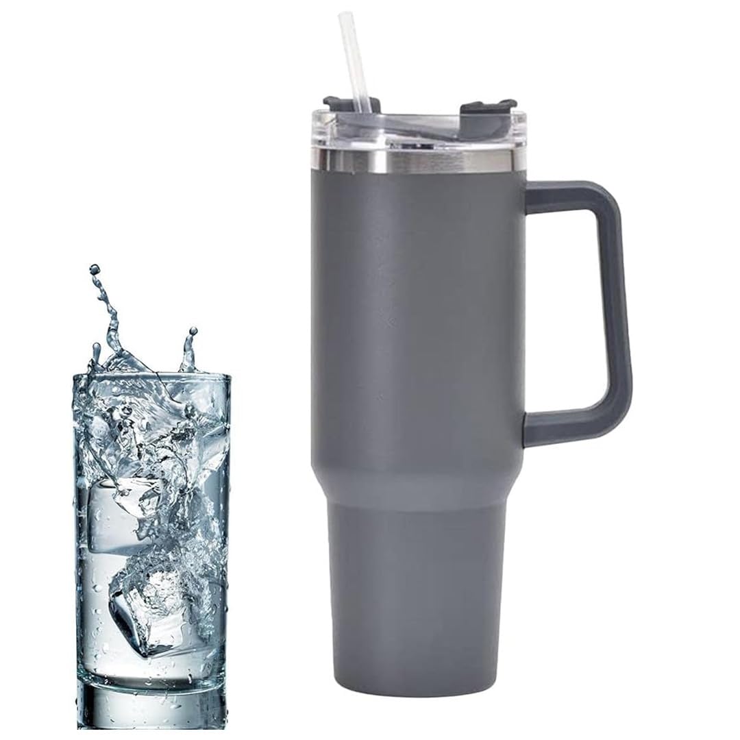 Insulated Stainless Steel Mug 40 oz - Travel Tumbler with Handle, Straw Lid, and Leak-Proof Design for Hot and Cold Drinks