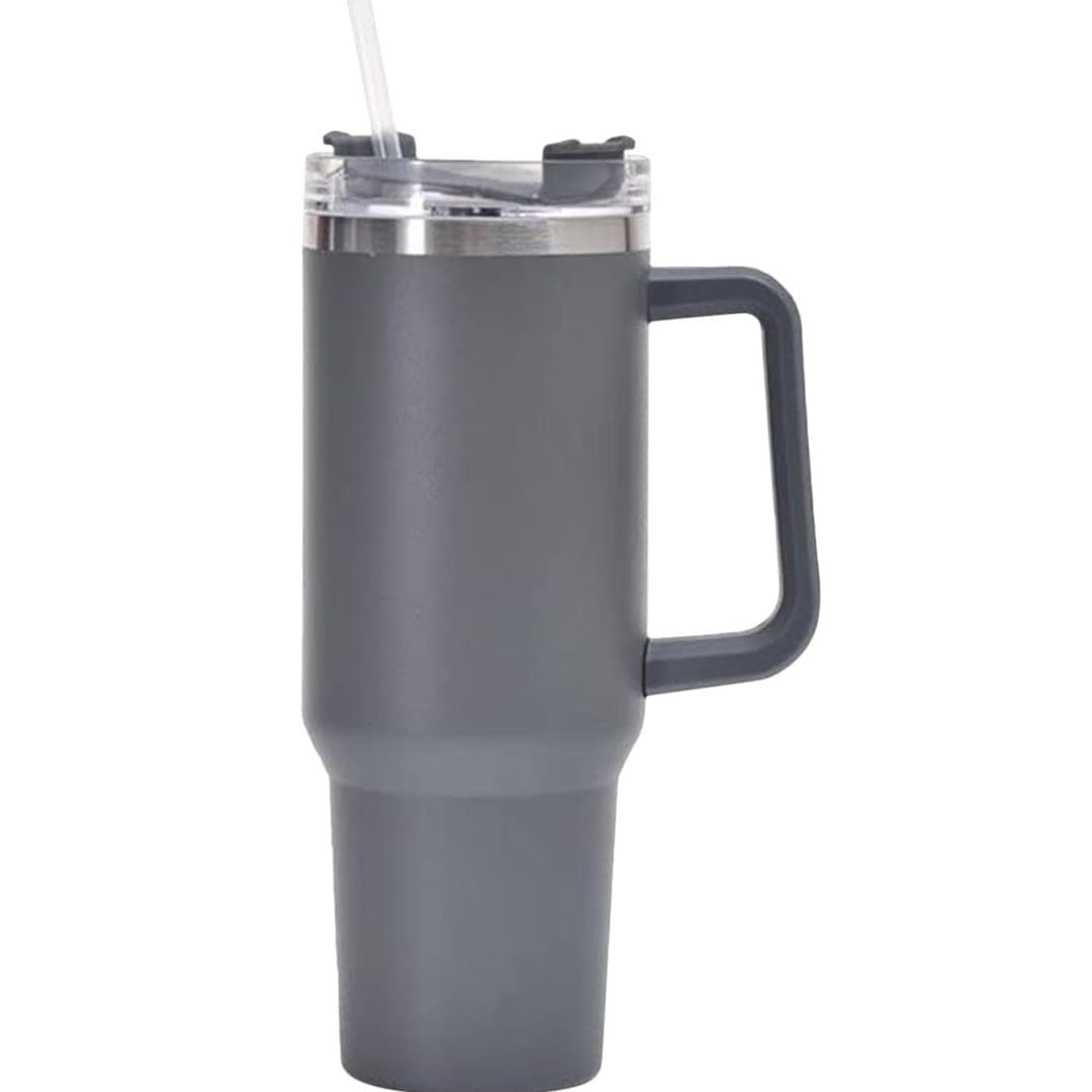 Insulated Stainless Steel Mug 40 oz - Travel Tumbler with Handle, Straw Lid, and Leak-Proof Design for Hot and Cold Drinks