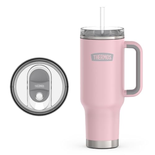 THERMOS Stainless Steel Cup Holder Mug - 40 Ounce, Sunset Pink - Insulated Tumbler with Lid and Straw, Plus Leak-Resistant Slide Lock