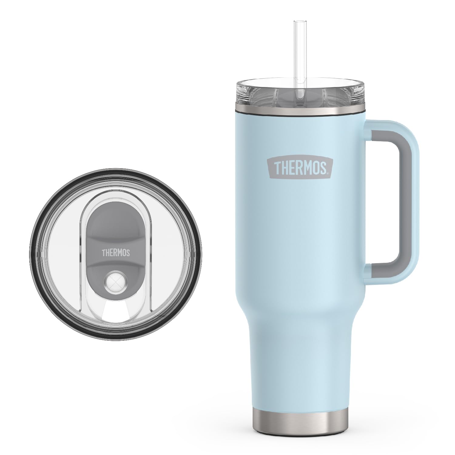 THERMOS Stainless Steel Cup Holder Mug - 40 Ounce, Glacier - Insulated Tumbler with Lid and Straw, Plus Leak-Resistant Slide Lock