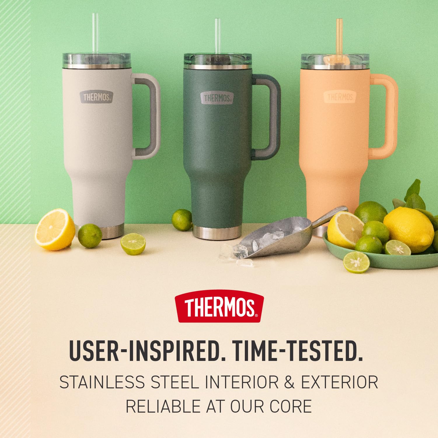 THERMOS Stainless Steel Cup Holder Mug - 40 Ounce, Granite - Insulated Tumbler with Lid and Straw, Plus Leak-Resistant Slide Lock