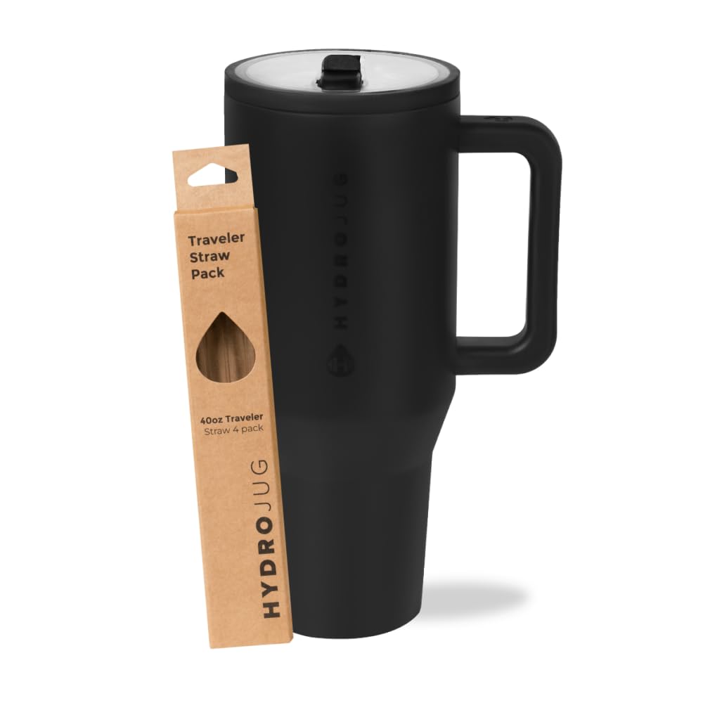 HydroJug Black 40oz Traveler + Replacement Straws