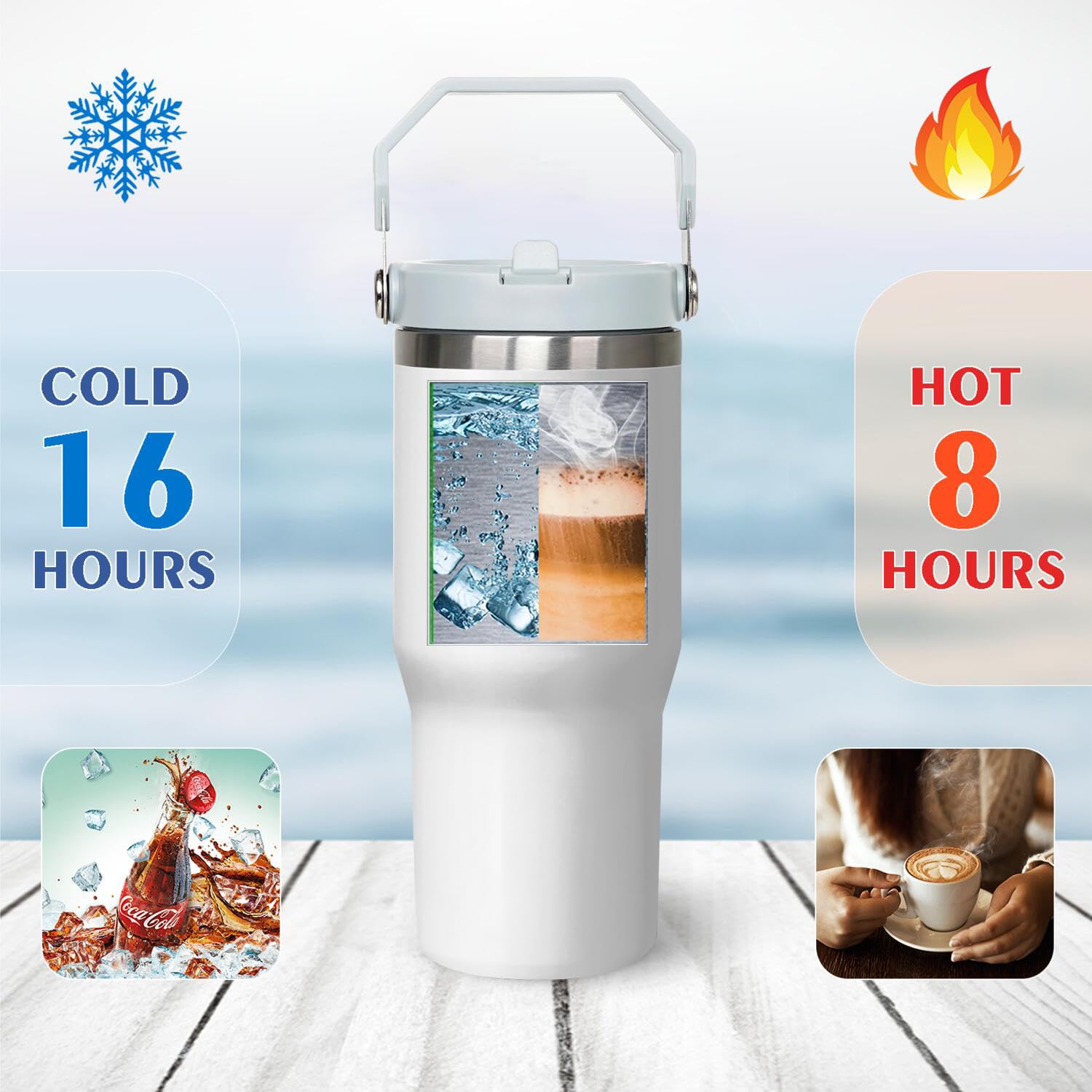 Personalized Custom 30oz Insulated Tumbler with Handle, Featuring a Leak-proof 2-in-1 Lid and Straw, Custom Travel Coffee Mug, Personalized Photo Gift for Women and Men