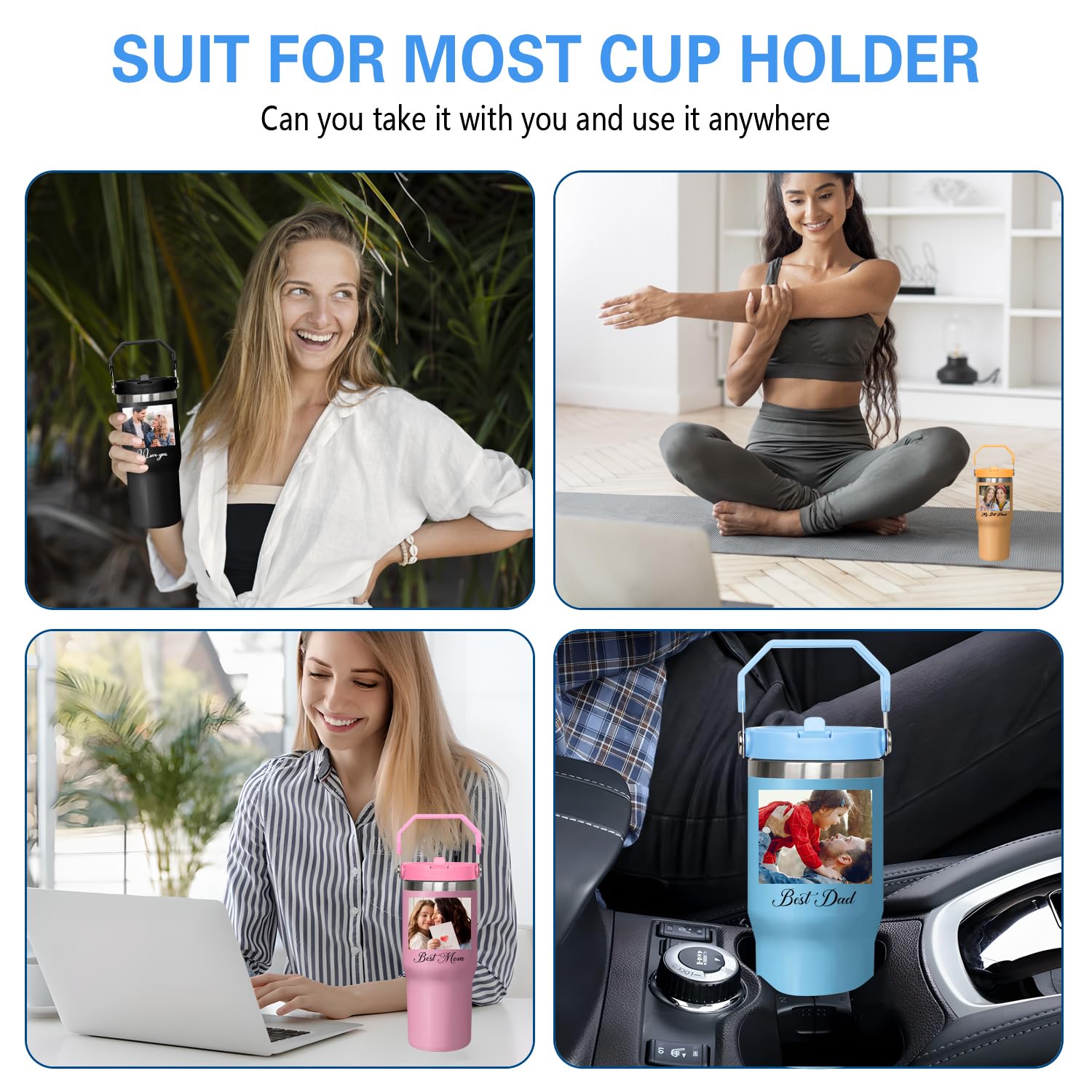Personalized Custom 30oz Insulated Tumbler with Handle, Featuring a Leak-proof 2-in-1 Lid and Straw, Custom Travel Coffee Mug, Personalized Photo Gift for Women and Men