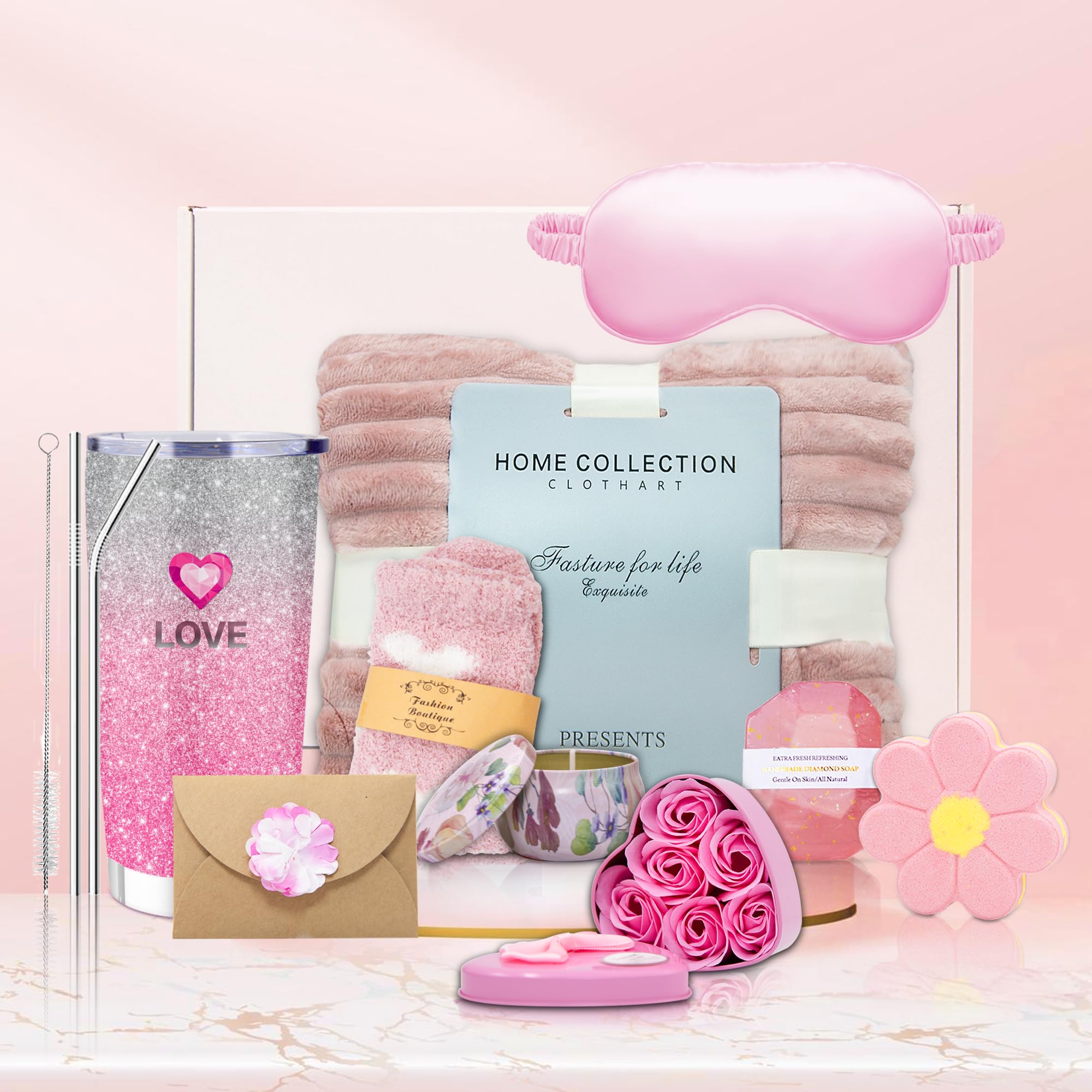Mzoyell Get Well Soon Gift Baskets for Women, Get Well Gifts for Women After Surgery Care Package 9pc, Self Care Gift Set, Thinking of You Feel Better Gift Box for Sick Friend(Pink)