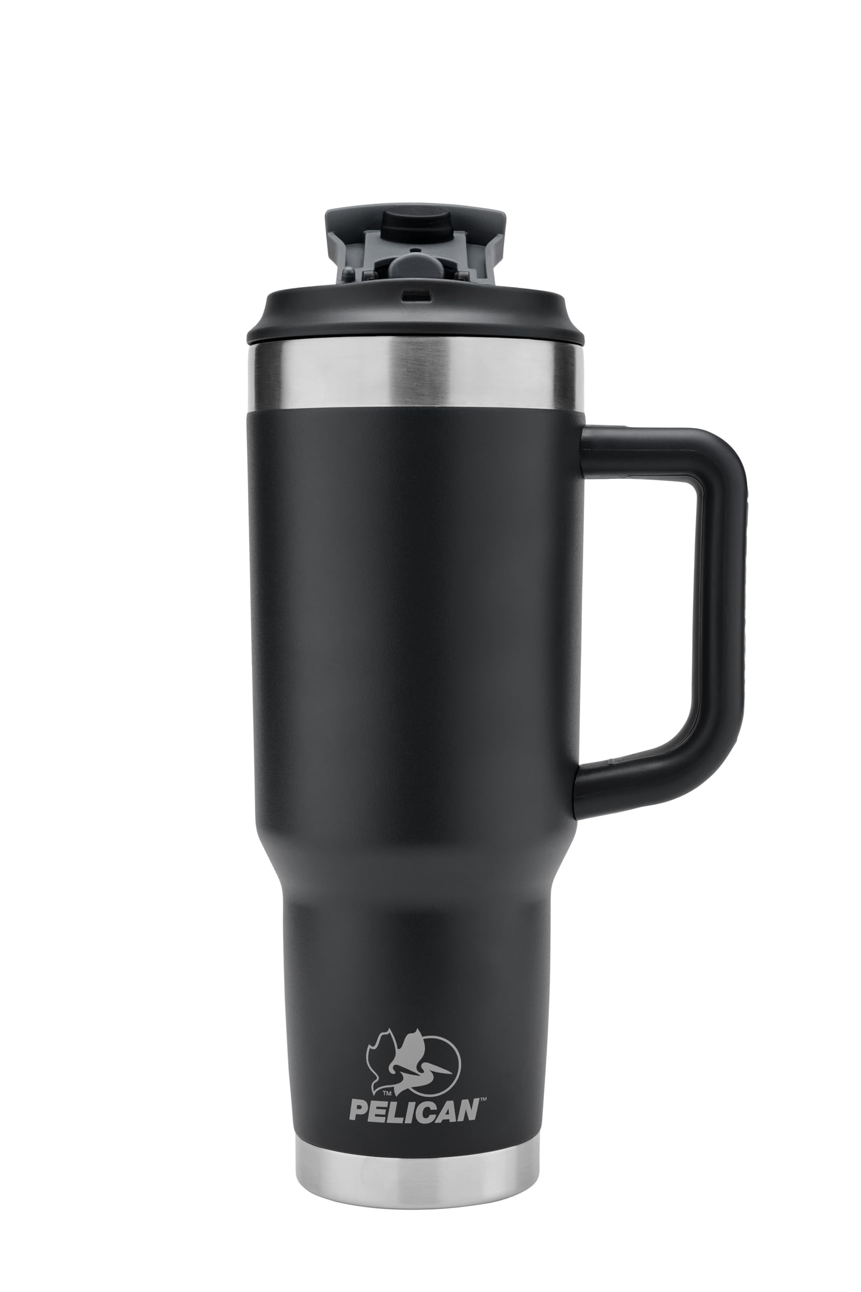 HydrationHub USA Pelican Porter™ Dual - 40 oz. Dual Lid, Recycled Double Wall Stainless Steel Travel Tumbler, Jet Black