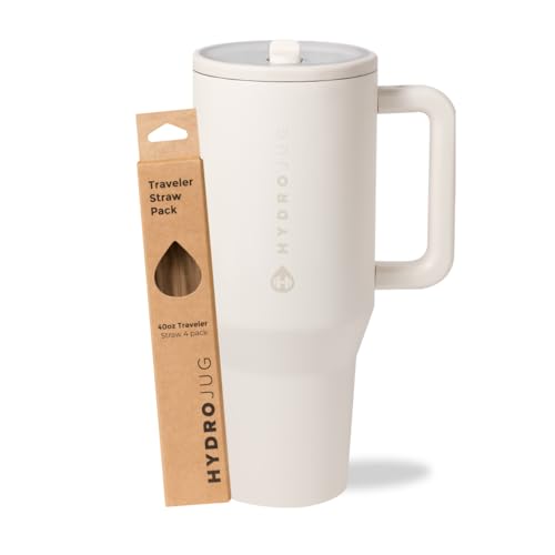 HydroJug Cream 40oz Traveler + Replacement Straws