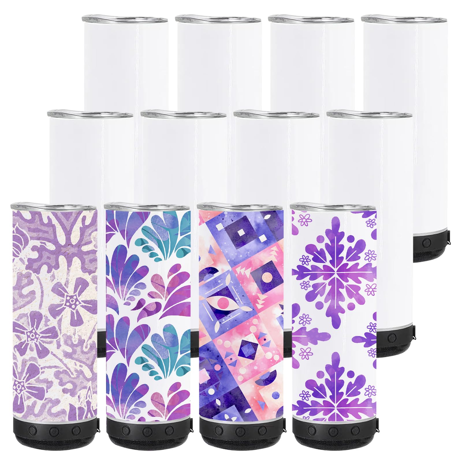 HIZEE 12pack 20oz cups Bluetooth Sublimation Tumbler with Straw and Lid, Double-Wall Stainless Steel Vacuum Insulation Sublimation Tumbler Blank, RemovableRechargeable Bluetooth Wireless Speaker Black