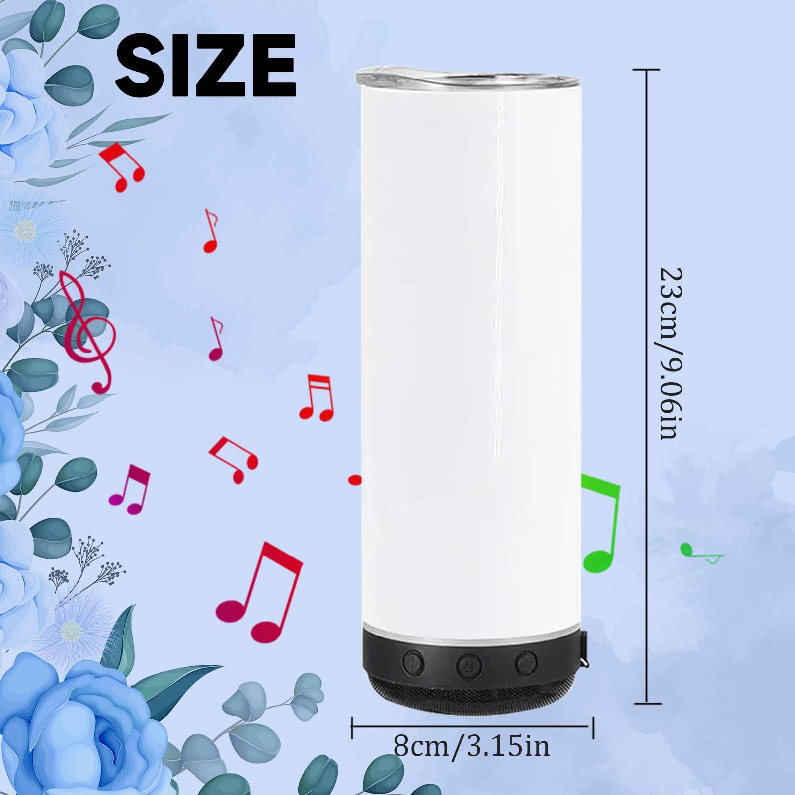 HIZEE 6pack 20oz cups Bluetooth Sublimation Tumbler with Straw and Lid, Double-Wall Stainless Steel Vacuum Insulation Sublimation Tumbler Blank, RemovableRechargeable Bluetooth Wireless Speaker black