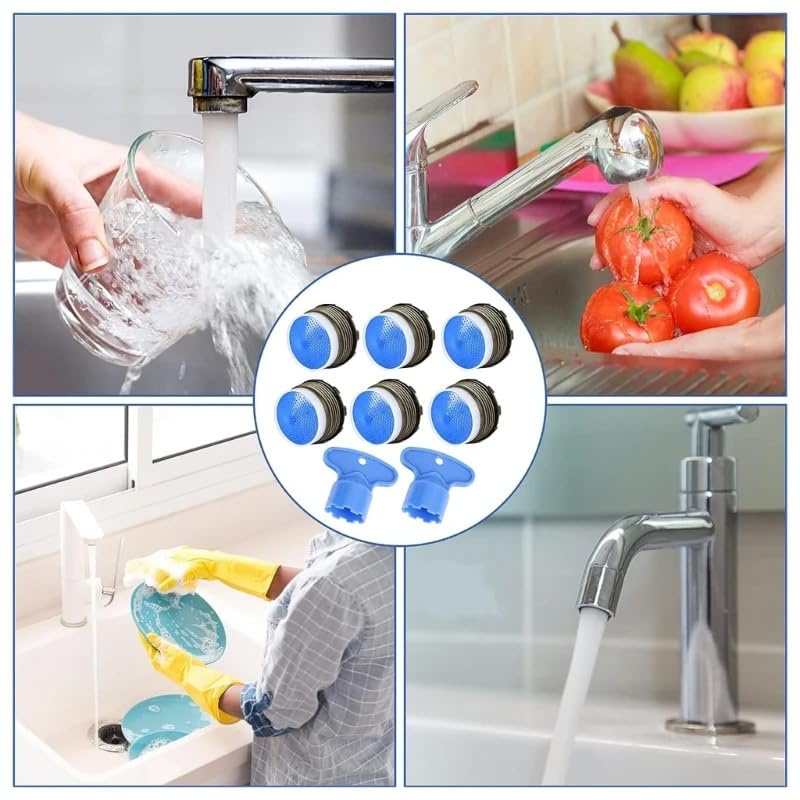 8 Pack Faucet Cache Aerator - 18.5 mm Water Saving Flow Limiter Set for Bathroom or Kitchen Replacement Parts - Sink Aerator Replacement Set, with Wrench Removal Tool(1.5GPM) (8 Pack)