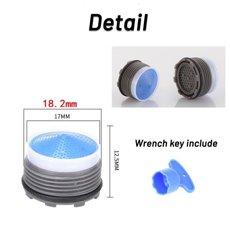 8 Pack Faucet Cache Aerator - 18.5 mm Water Saving Flow Limiter Set for Bathroom or Kitchen Replacement Parts - Sink Aerator Replacement Set, with Wrench Removal Tool(1.5GPM) (8 Pack)