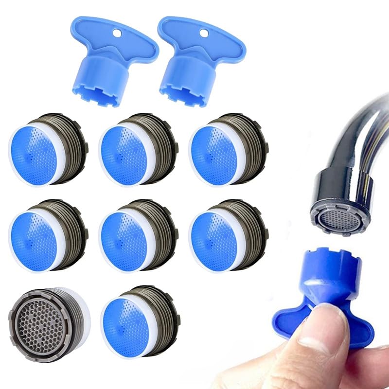 8 Pack Faucet Cache Aerator - 18.5 mm Water Saving Flow Limiter Set for Bathroom or Kitchen Replacement Parts - Sink Aerator Replacement Set, with Wrench Removal Tool(1.5GPM) (8 Pack)