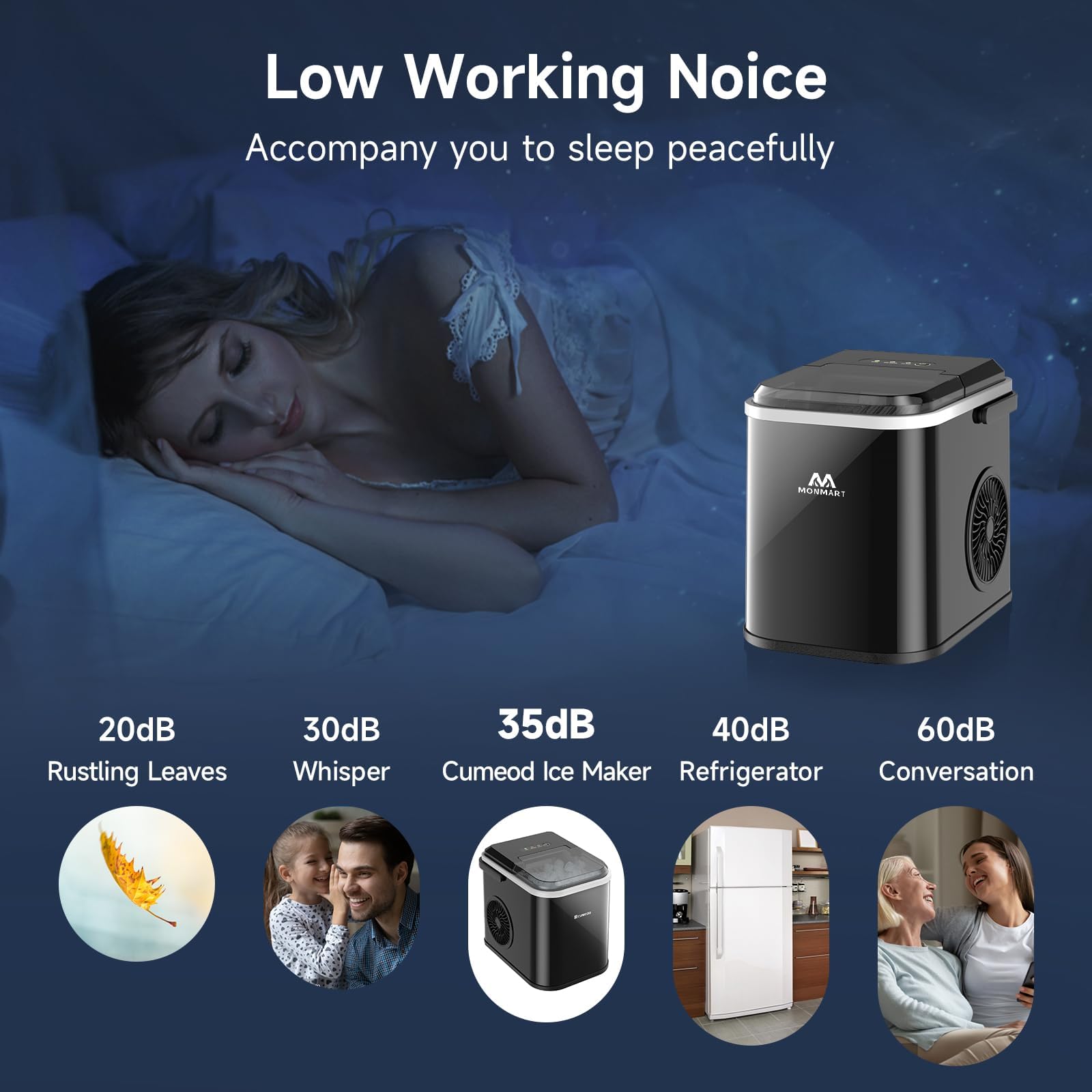 Portable Ice Maker Countertop, Small Ice Maker Machine with Handle, 26.5lbs/24Hrs, 8 Cubes in 6-10 Mins, Self-Cleaning Ice Makers for Home/Kitchen/Office/Bar