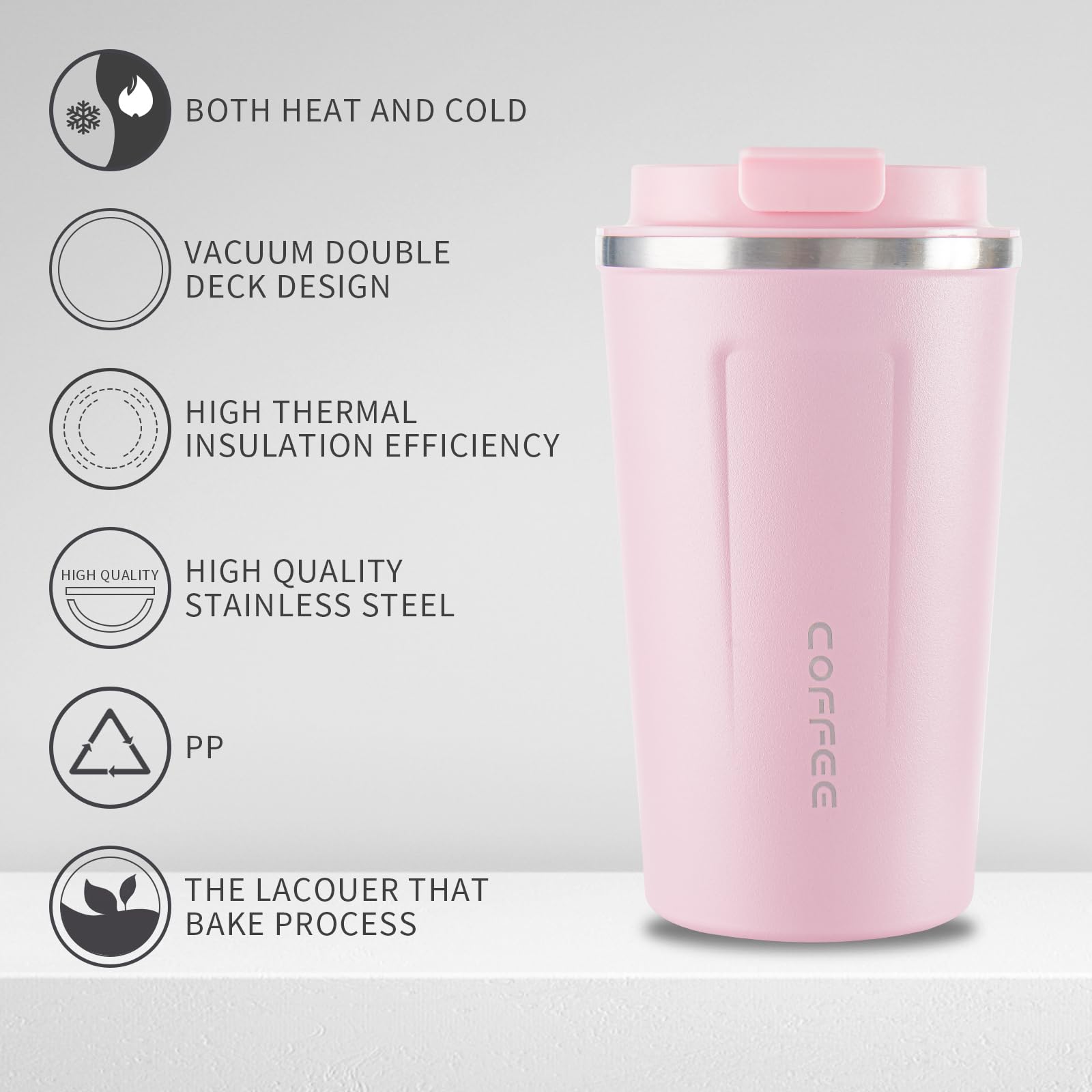 Stainless Steel Vacuum Insulated Travel Coffee Mug, Led Temperature Display Insulated Tumbler, Leak Proof With Lid Keeps Cold And Warm, Suitable For Coffee, Tea And Beer(Pink)