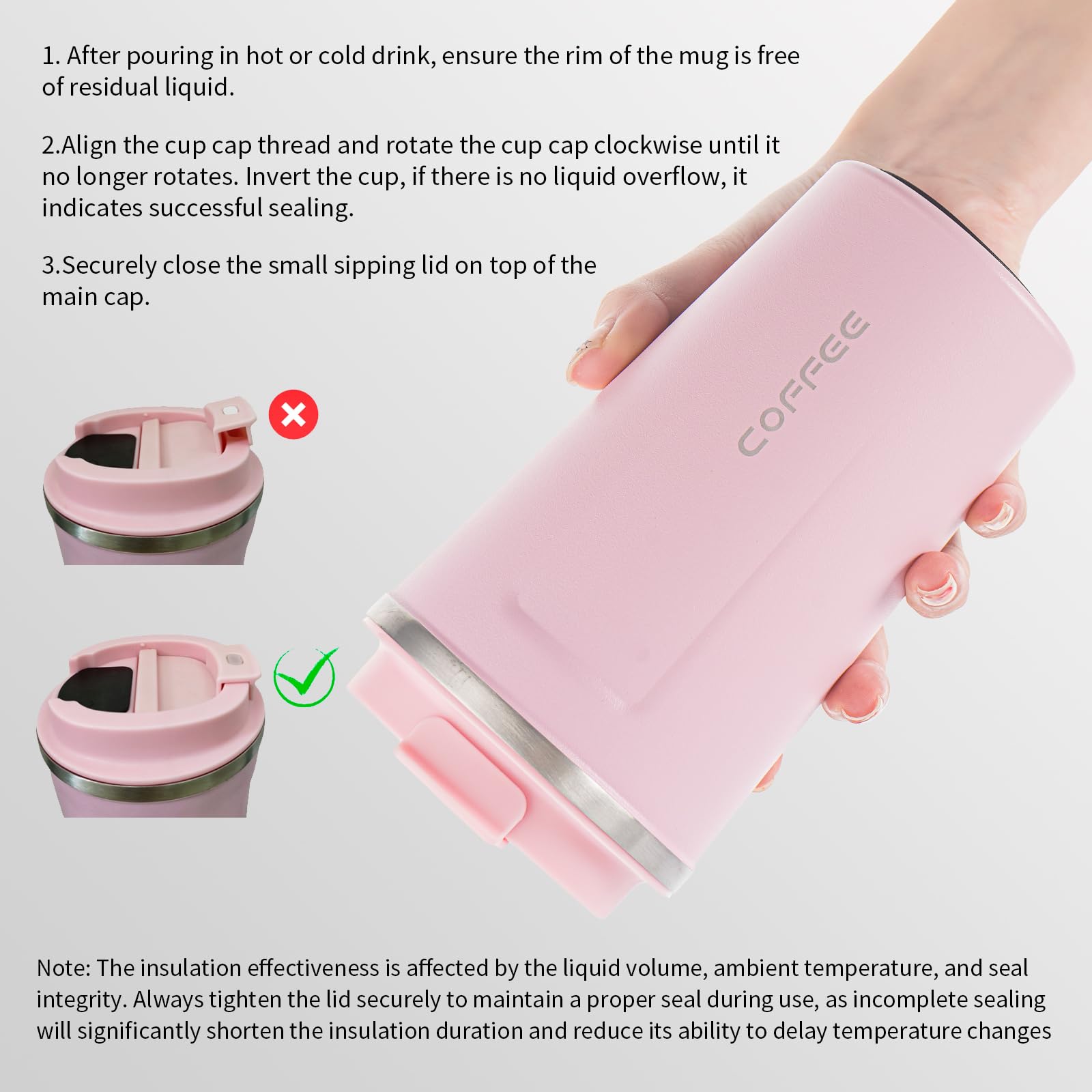 Stainless Steel Vacuum Insulated Travel Coffee Mug, Led Temperature Display Insulated Tumbler, Leak Proof With Lid Keeps Cold And Warm, Suitable For Coffee, Tea And Beer(Pink)
