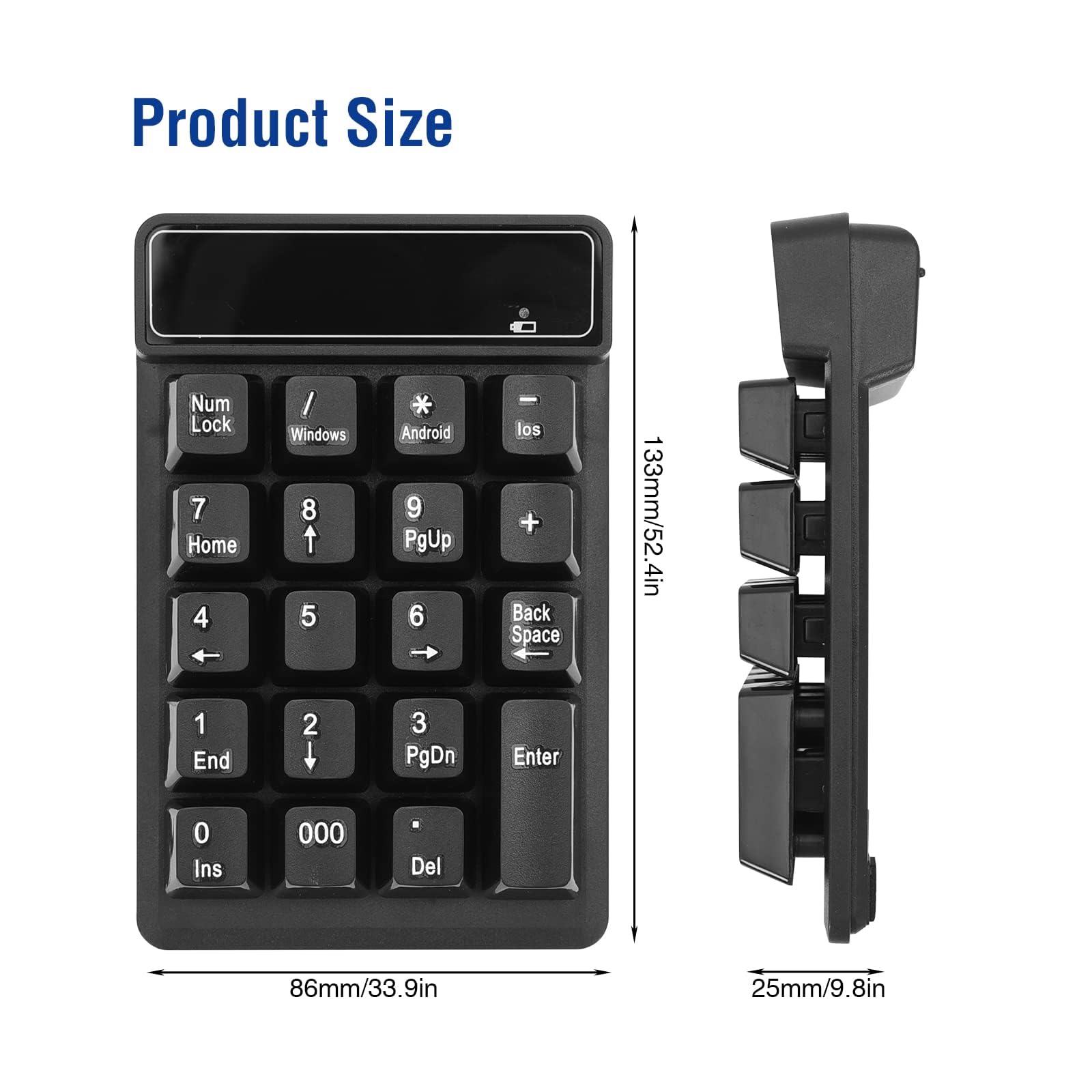 RaceGT Bluetooth Number pad, 19-Keys Wireless Numeric Keypad, Portable Mini Multi-Function Accounting Number Keypad Keyboard Extensions for Laptop/Desktop/Notebook