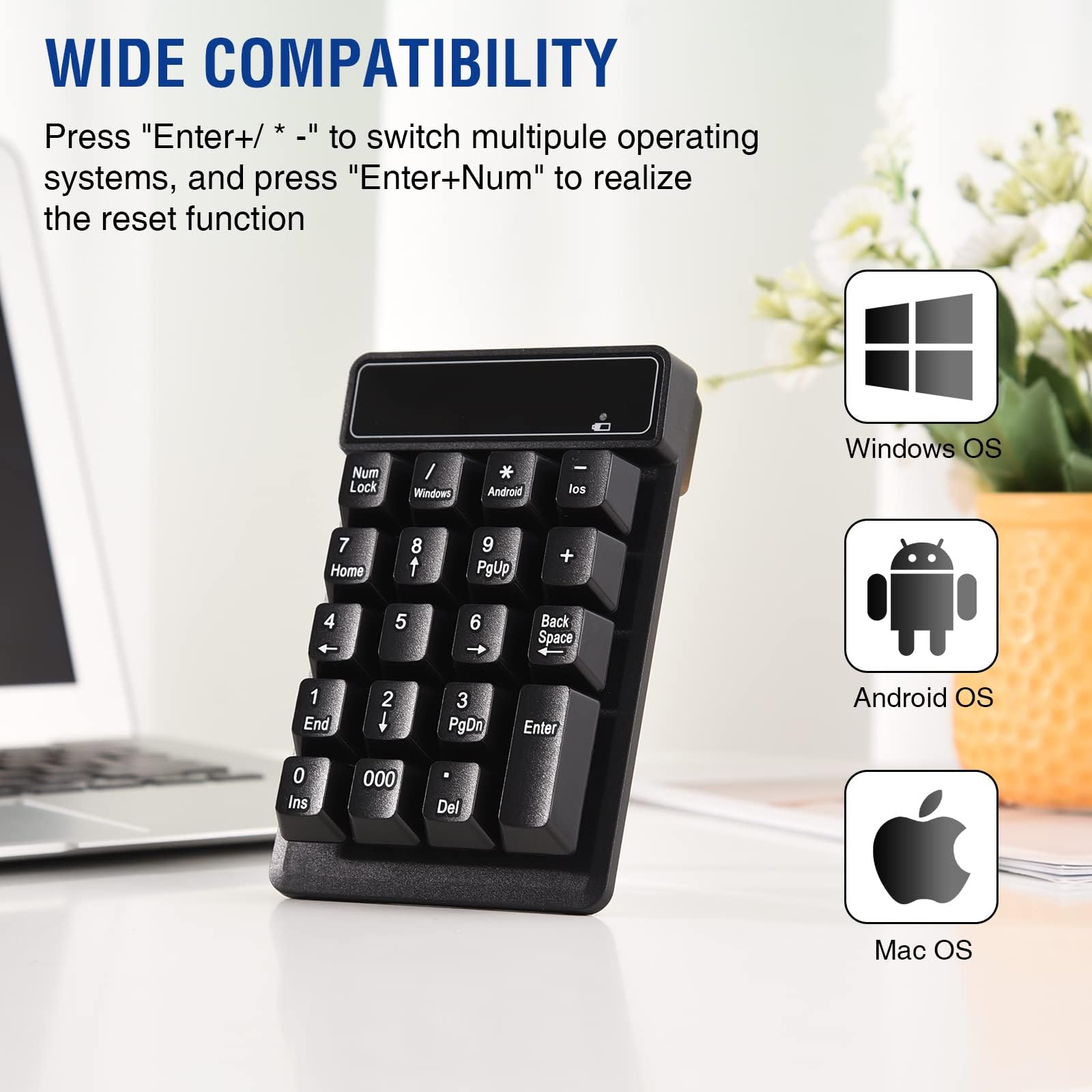 RaceGT Bluetooth Number pad, 19-Keys Wireless Numeric Keypad, Portable Mini Multi-Function Accounting Number Keypad Keyboard Extensions for Laptop/Desktop/Notebook