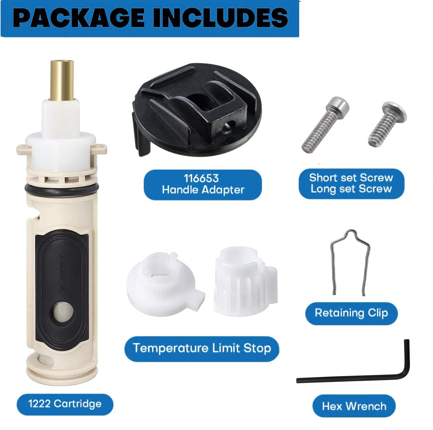 1222 Replacement Cartridge with 116653 Handle Adapter Kit for Moen, Compatible with One Hanlde Posi Temp Faucet