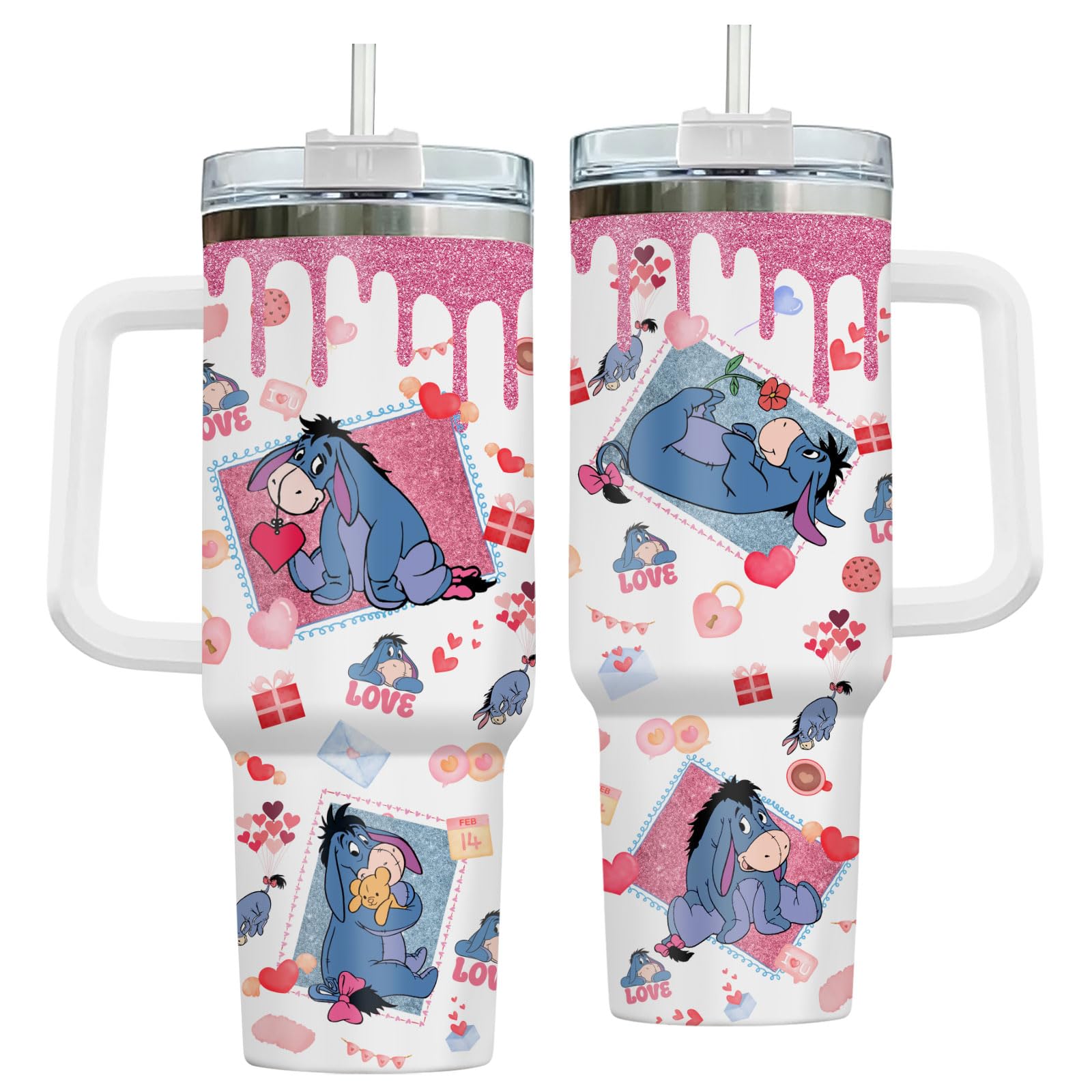 GEPOSTORE Valentines Gifts for Him Her, Blue Donkey 40 Oz Tumbler with Handle, Cartoon Tumblers Cup, Cartoon Mug, Gifts for Movies Fan