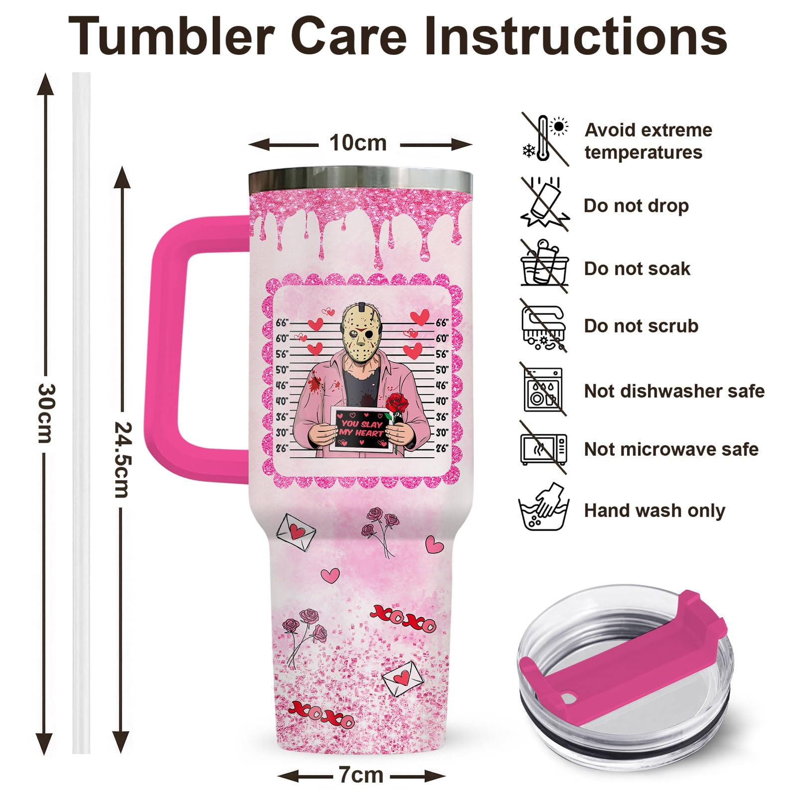 GEPOSTORE Valentines Gifts for Him Her, Horror Character 40 Oz Tumbler with Handle, Scary Tumblers Cup, Movie Characters Mug, Gifts for Movies Fan