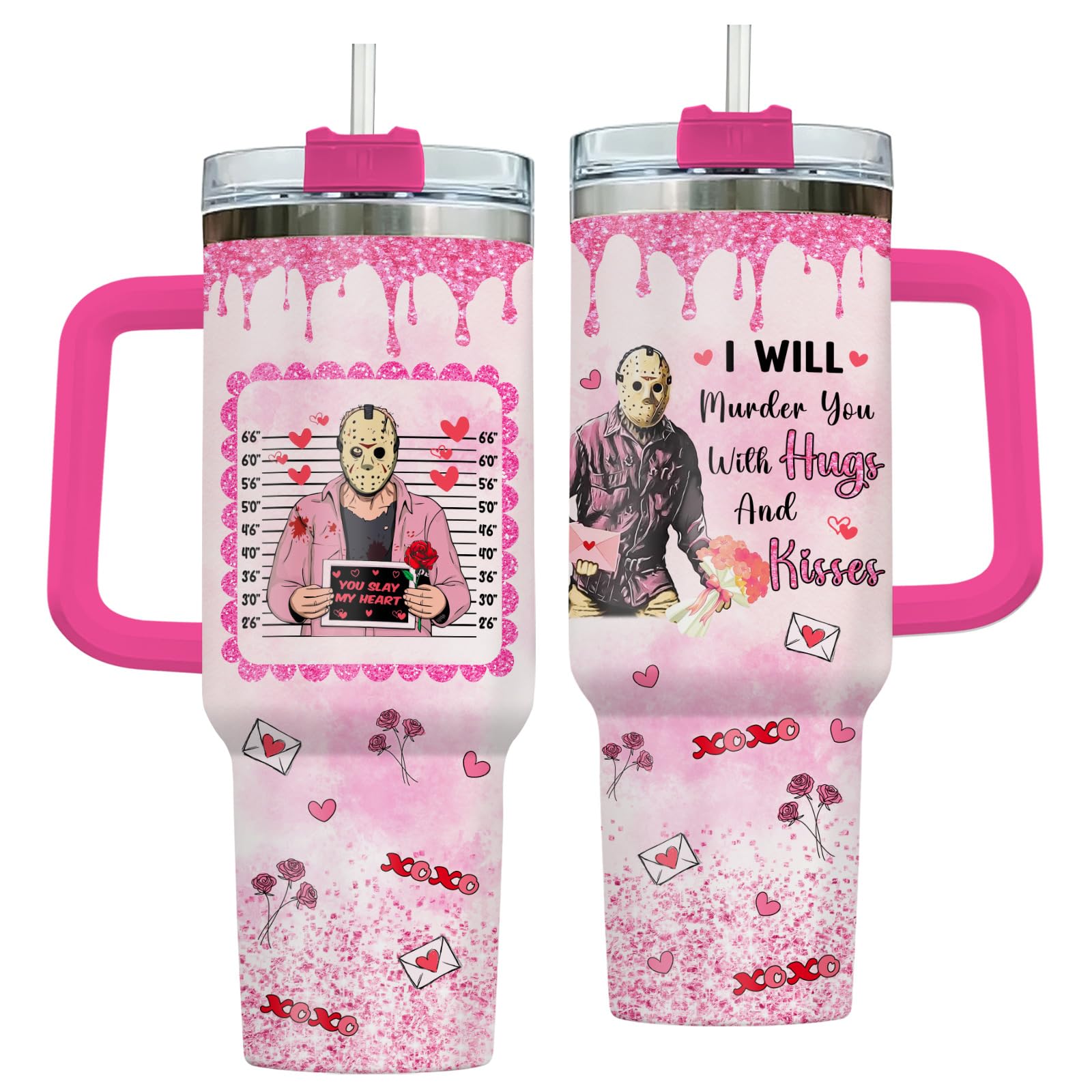 GEPOSTORE Valentines Gifts for Him Her, Horror Character 40 Oz Tumbler with Handle, Scary Tumblers Cup, Movie Characters Mug, Gifts for Movies Fan