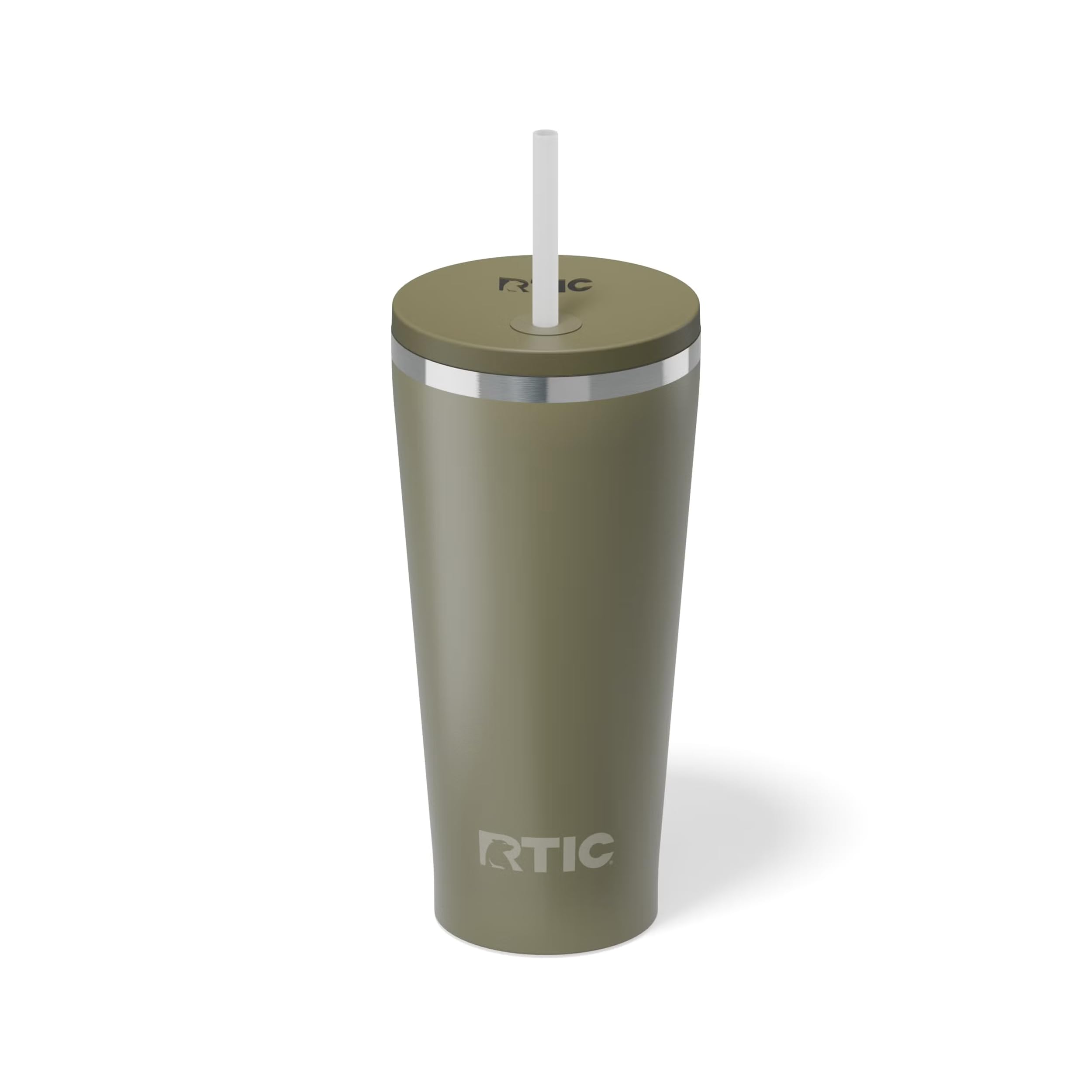RTIC 20oz Everyday Tumbler Insulated Stainless Steel Portable Travel Coffee Cup with Straw, Spill-Resistant Lid, BPA-Free, Hot and Cold Drink, Ceramic Lining, Olive