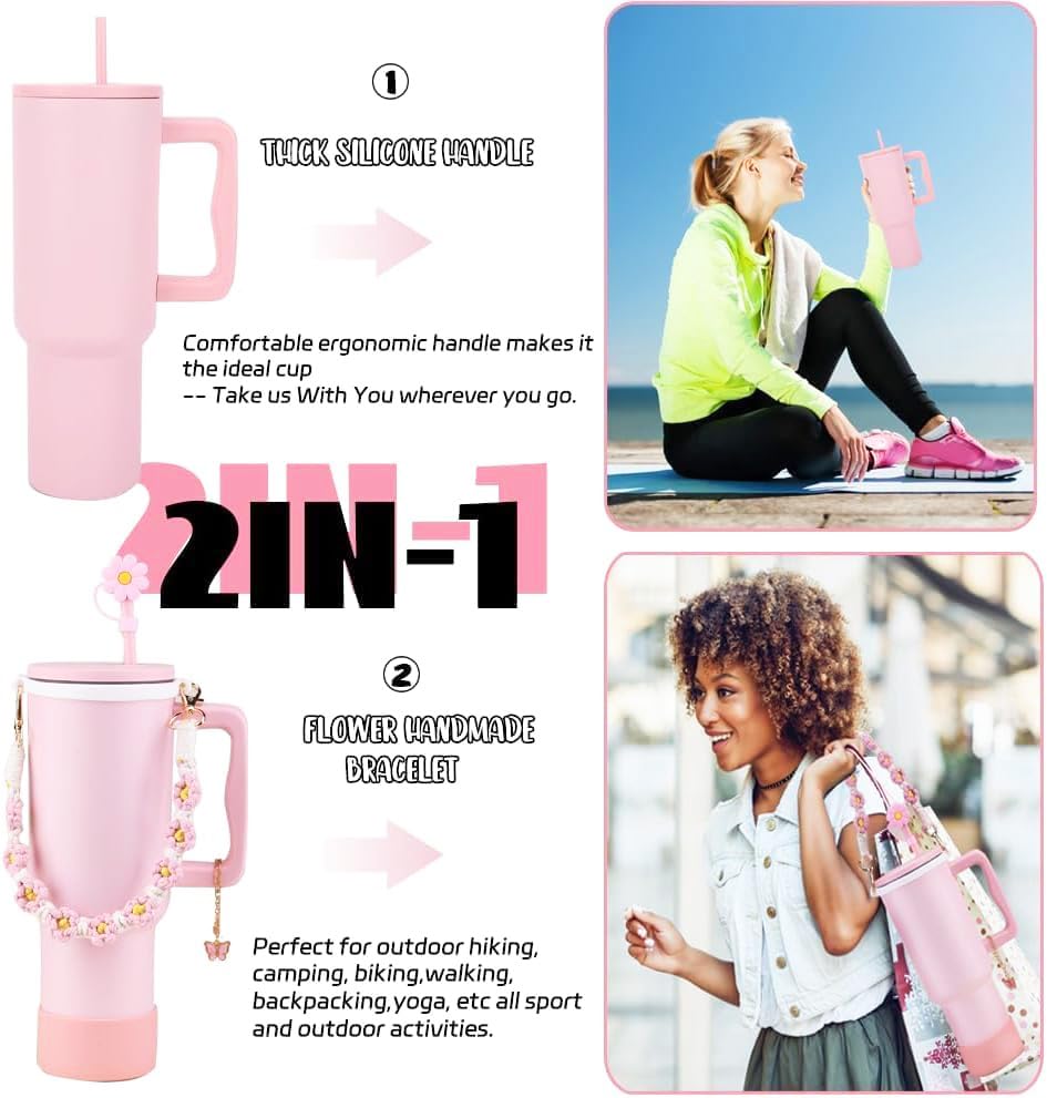 Sanilinwild 40 oz Tumbler with Handle Straw and Accessories, Drop & Abrasion Resistant, Vacuum Double-Layer Insulation, Ideal for Camping, Fitness, Outdoor Use