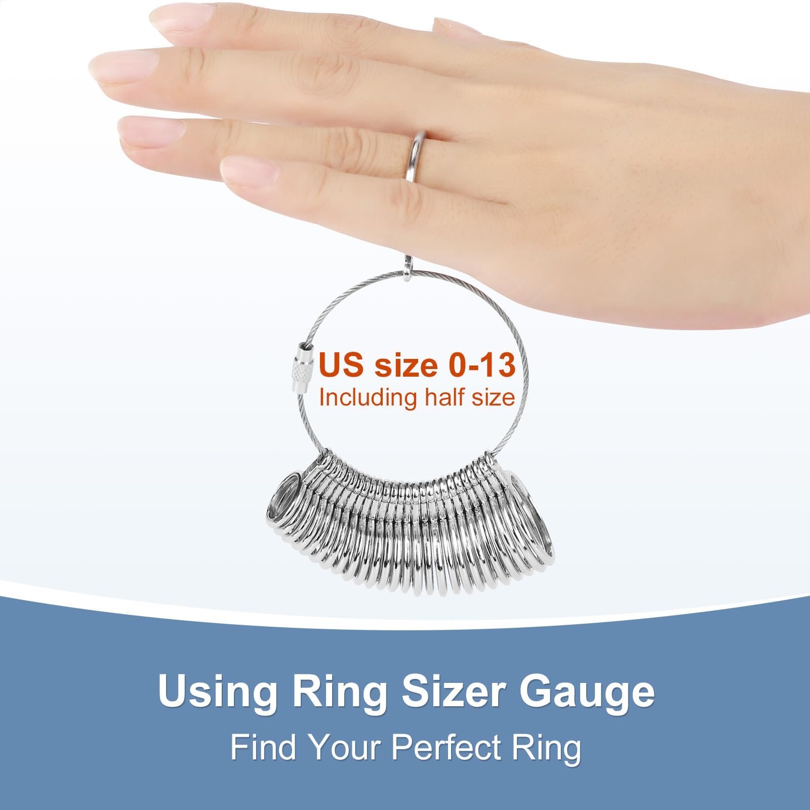 Ring Sizer Measuring Tool Kit Upgraded, 27 PCS Stainless Steel Measuring Ring Tool, US Ring Size 0-13 with Half Size, 2 PCS Reusable Finger Size 1-17 USA Rings Size with Magnified Glass
