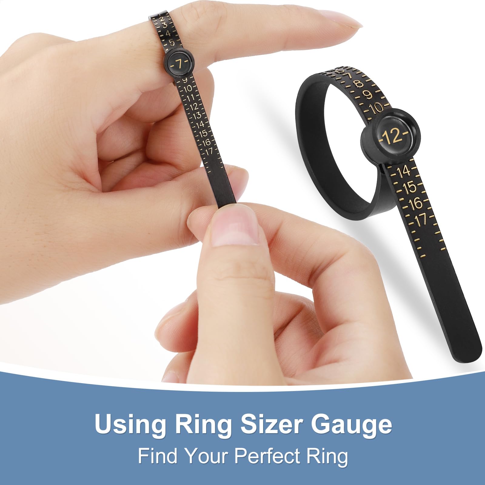 Ring Sizer Measuring Tool Kit Upgraded, 27 PCS Stainless Steel Measuring Ring Tool, US Ring Size 0-13 with Half Size, 2 PCS Reusable Finger Size 1-17 USA Rings Size with Magnified Glass