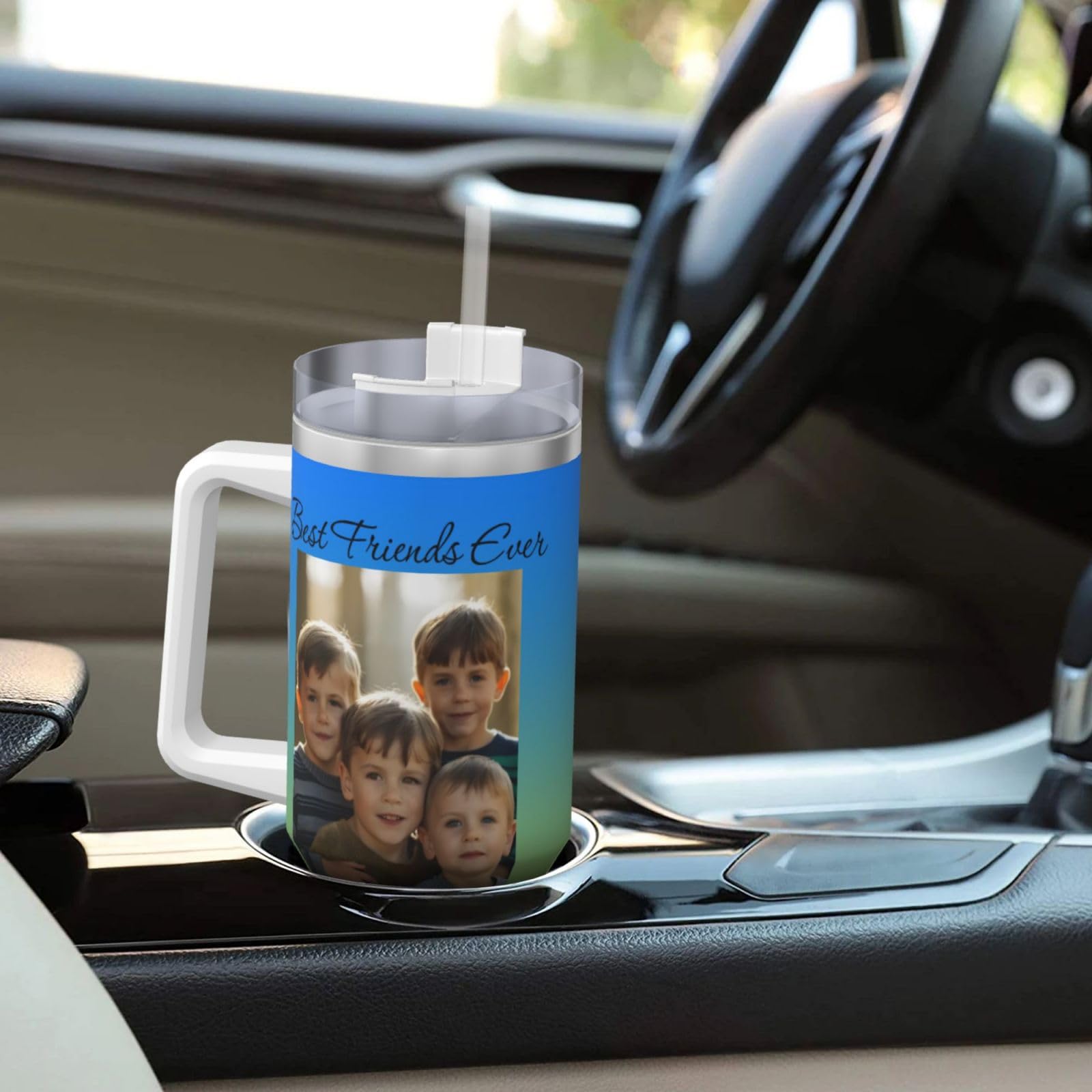 Mount Hour Custom Personalized Photos Stainless Steel Ice Bully Cup with Handle Lid Straw 40 OZ, Design Logo Text Name Travel Coffee Cup, Funny Presents for Birthday