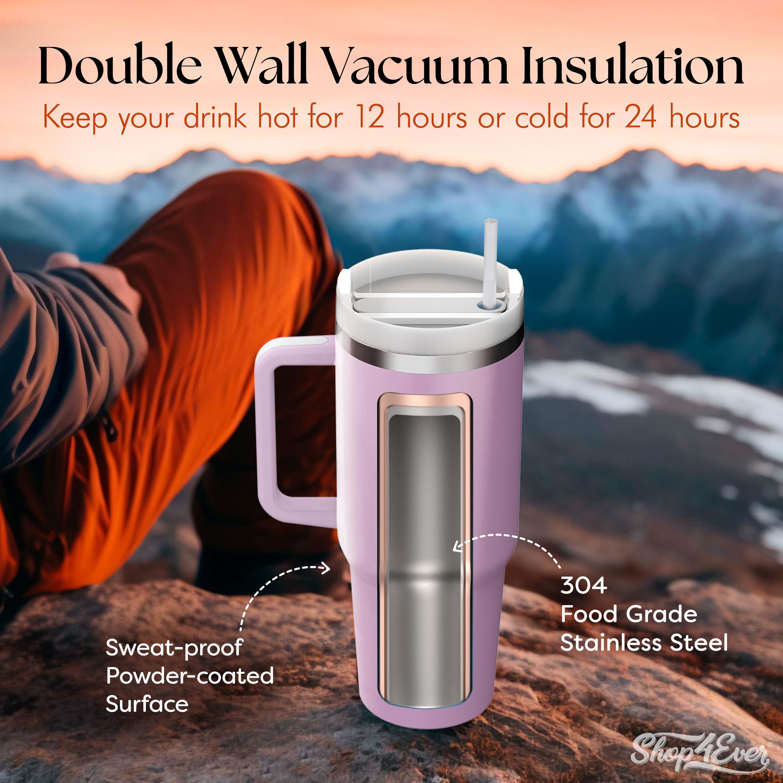 shop4ever Seester Definition Engraved Insulated Stainless Steel Tumbler with Handle, Lid, and Straw 40 oz. Funny Gift for Sister Best Friend (Lavender)