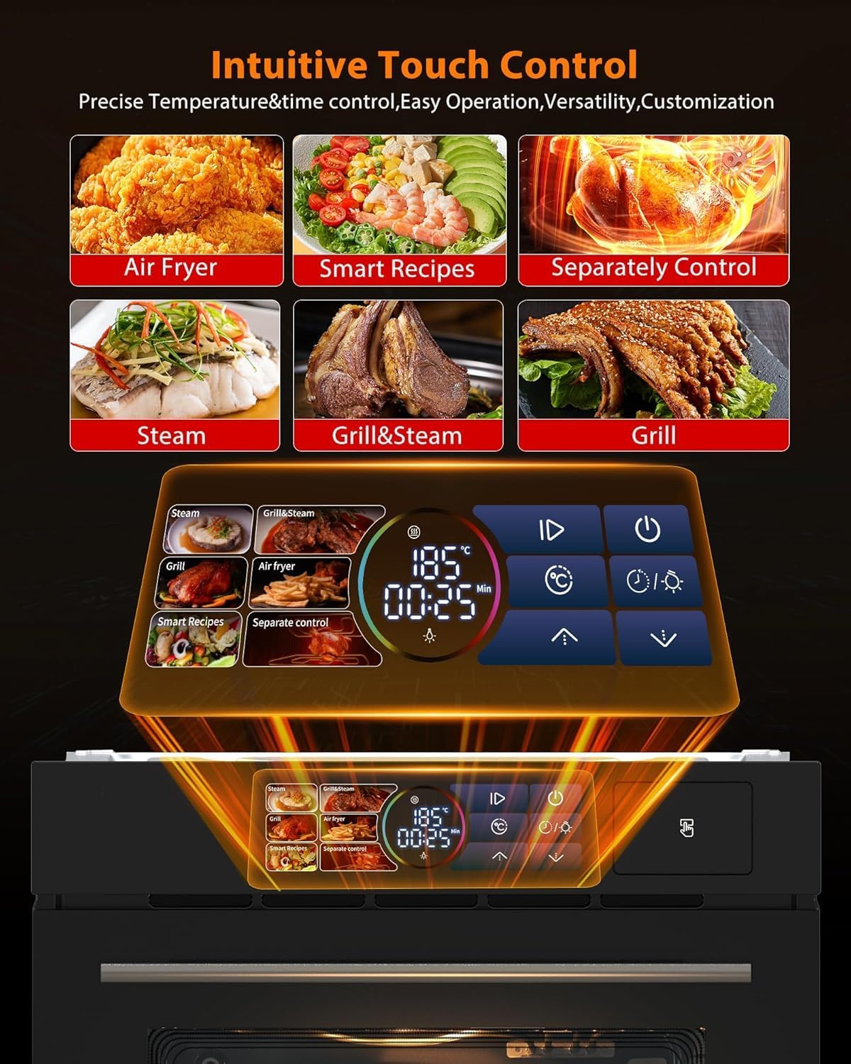 Single Wall Oven 24" Built-In Electric Ovens with 108 Smart Menus & 8 Cooking Modes, 2.5 Cu.Ft Convection Wall Oven, Led Touch Control, Air Fry Function, Stainless Steel, ETL Certified