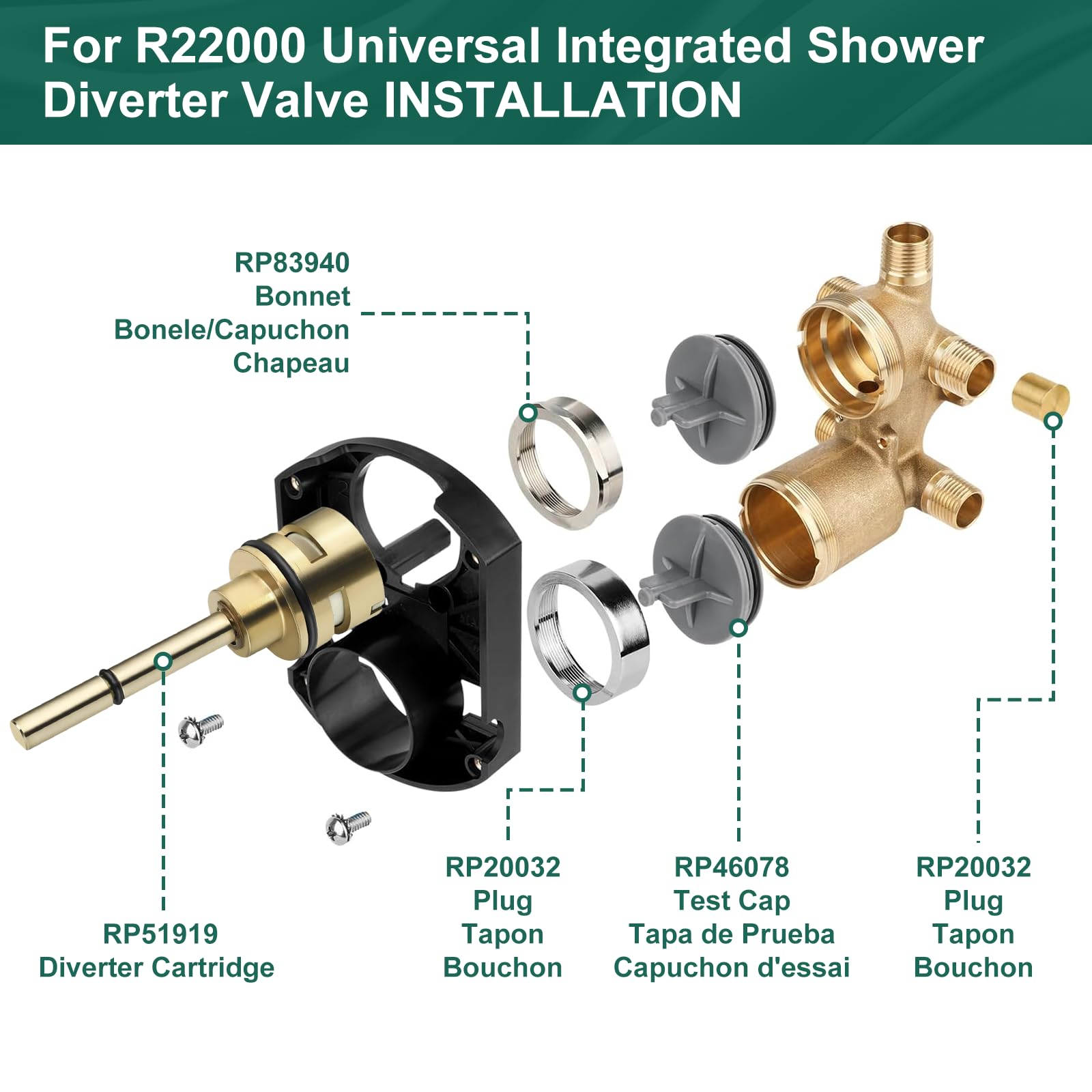 RP51919 6-Setting Diverter Cartridge with Extension Kit for Delta Faucet Valve Body R11000 and R22000, Faucet Replacement Part, Brass & No Leakage
