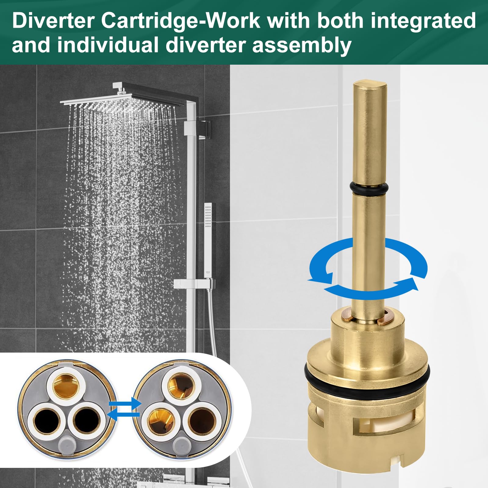 RP51919 6-Setting Diverter Cartridge with Extension Kit for Delta Faucet Valve Body R11000 and R22000, Faucet Replacement Part, Brass & No Leakage
